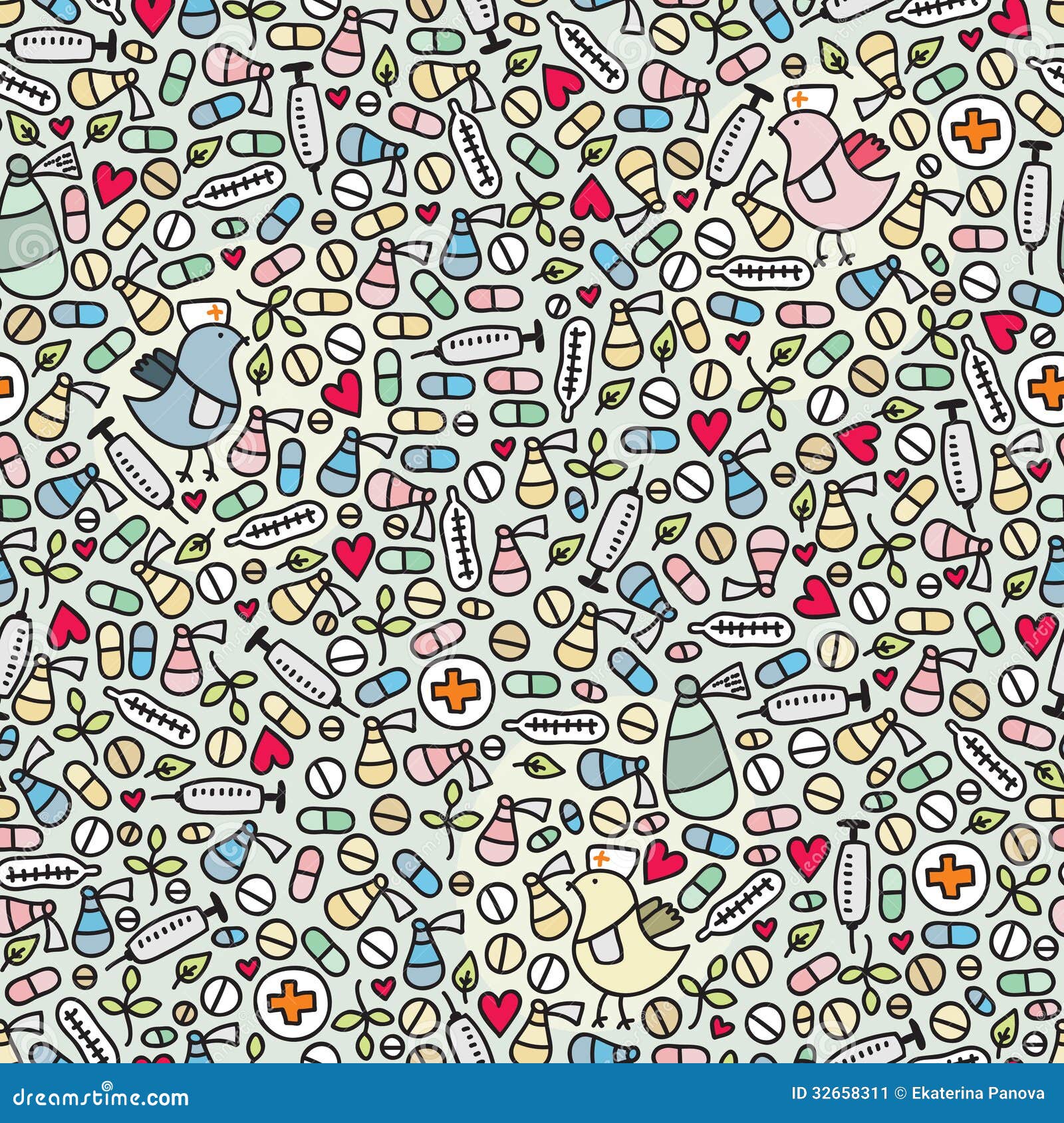 Medicine Seamless Pattern. First Aid Kit, Stethoscope And Syringe, Vial ...