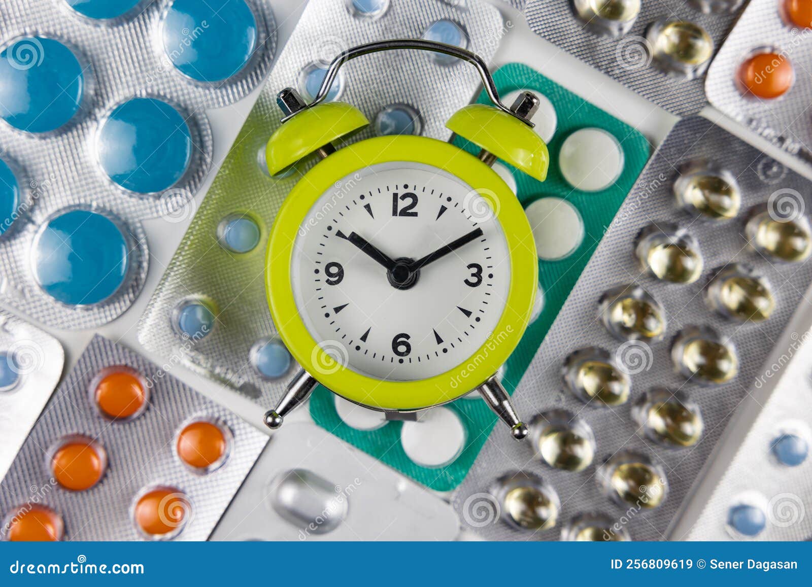 Daily Medicine Taking Routine Concept Photo with Pills and a Clock ...