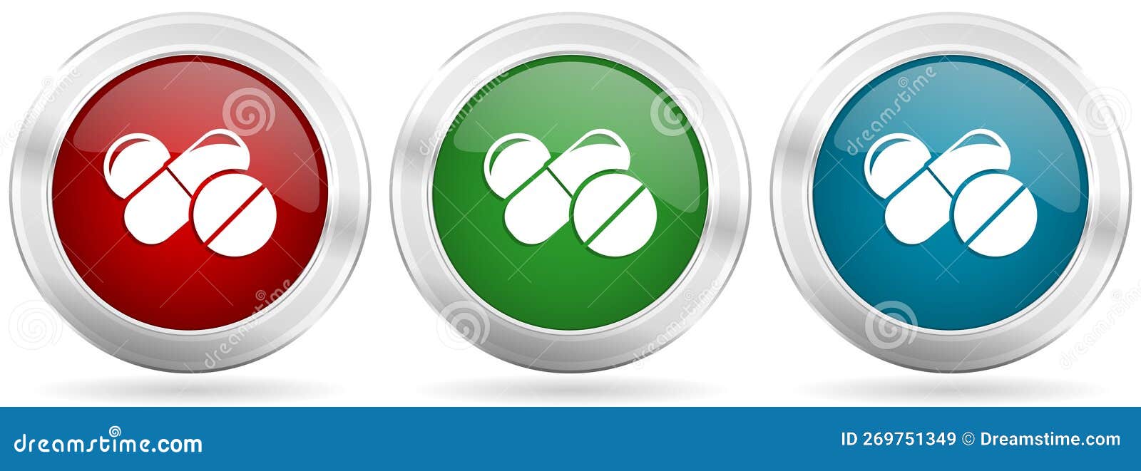 Medicine Vector Icon Set. Red, Blue and Green Silver Metallic Web ...