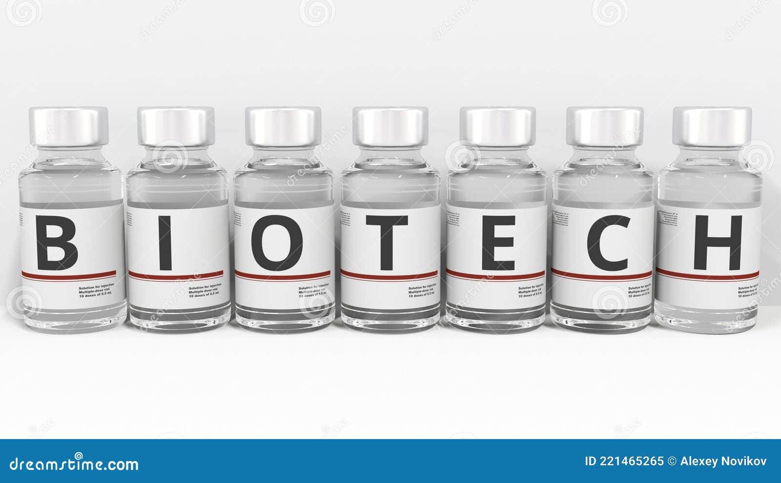 BIOTECH Text on the Labels of Medicine Vials. Conceptual 3d Rendering ...