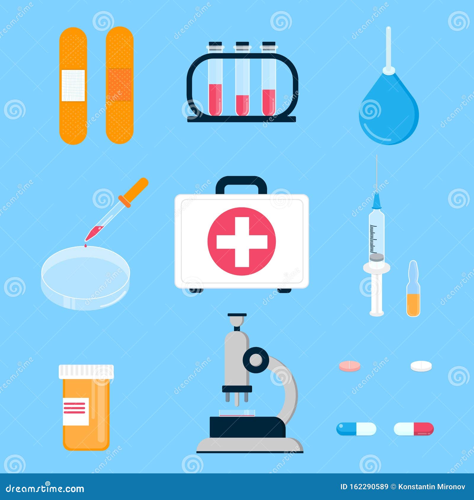Hospital Medicine First Aid Kit and Laboratory Equipment for Analysis ...
