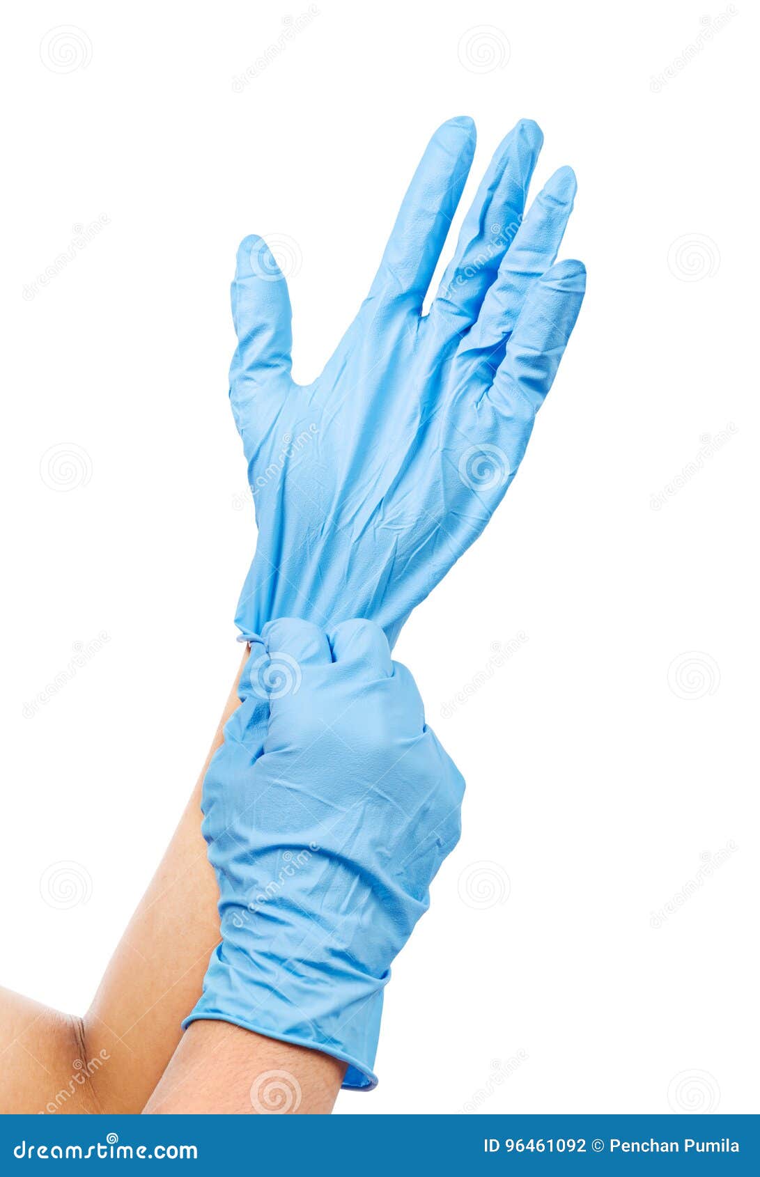 Medico Che Indossa I Guanti Blu Protettivi Fotografia Stock - Immagine ...