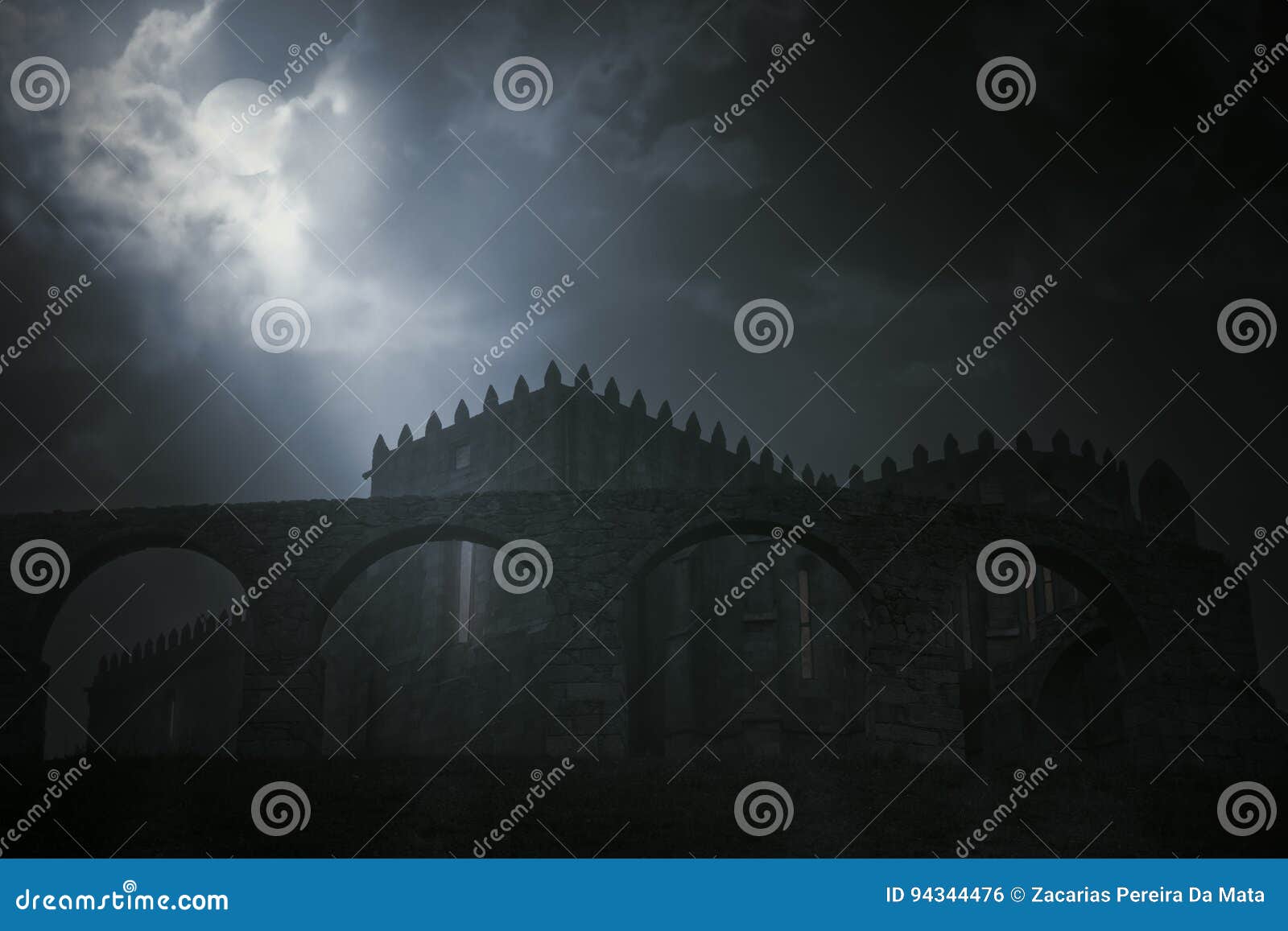 Medieval Abbey in a Full Moon Night Stock Photo - Image of dramatic ...