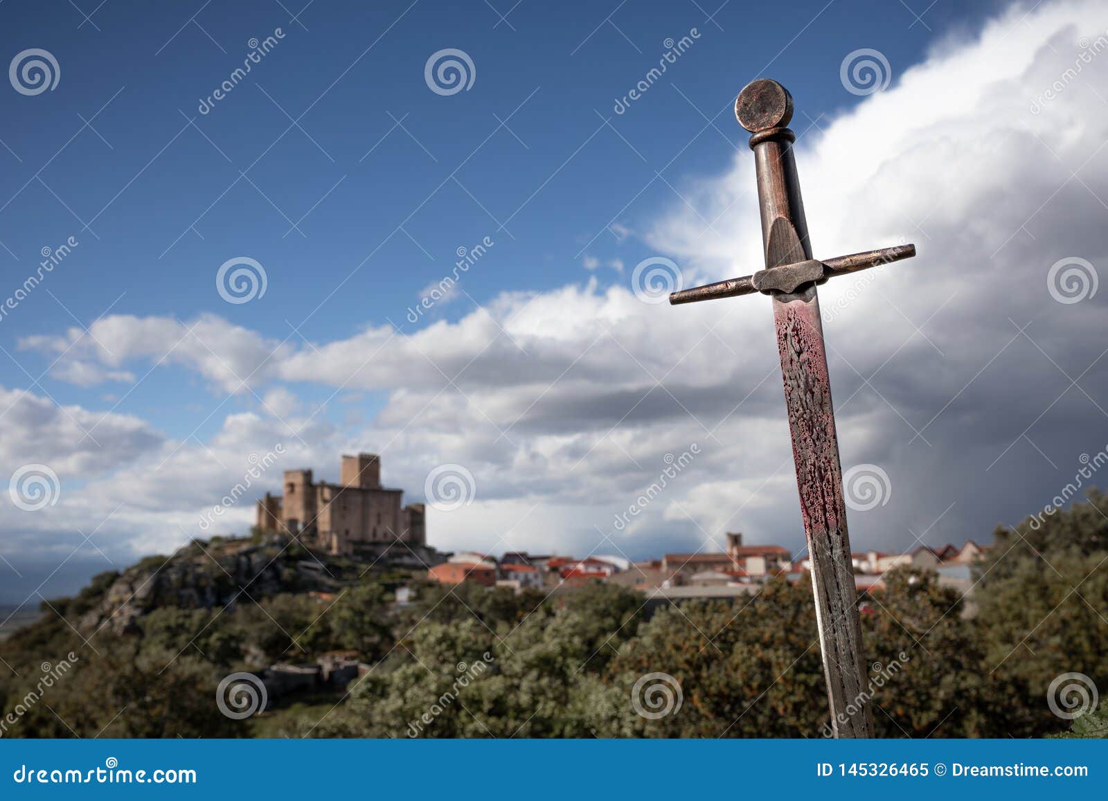 Medieval Age with Castles, Swords, Shields Stock Image - Image of dark ...