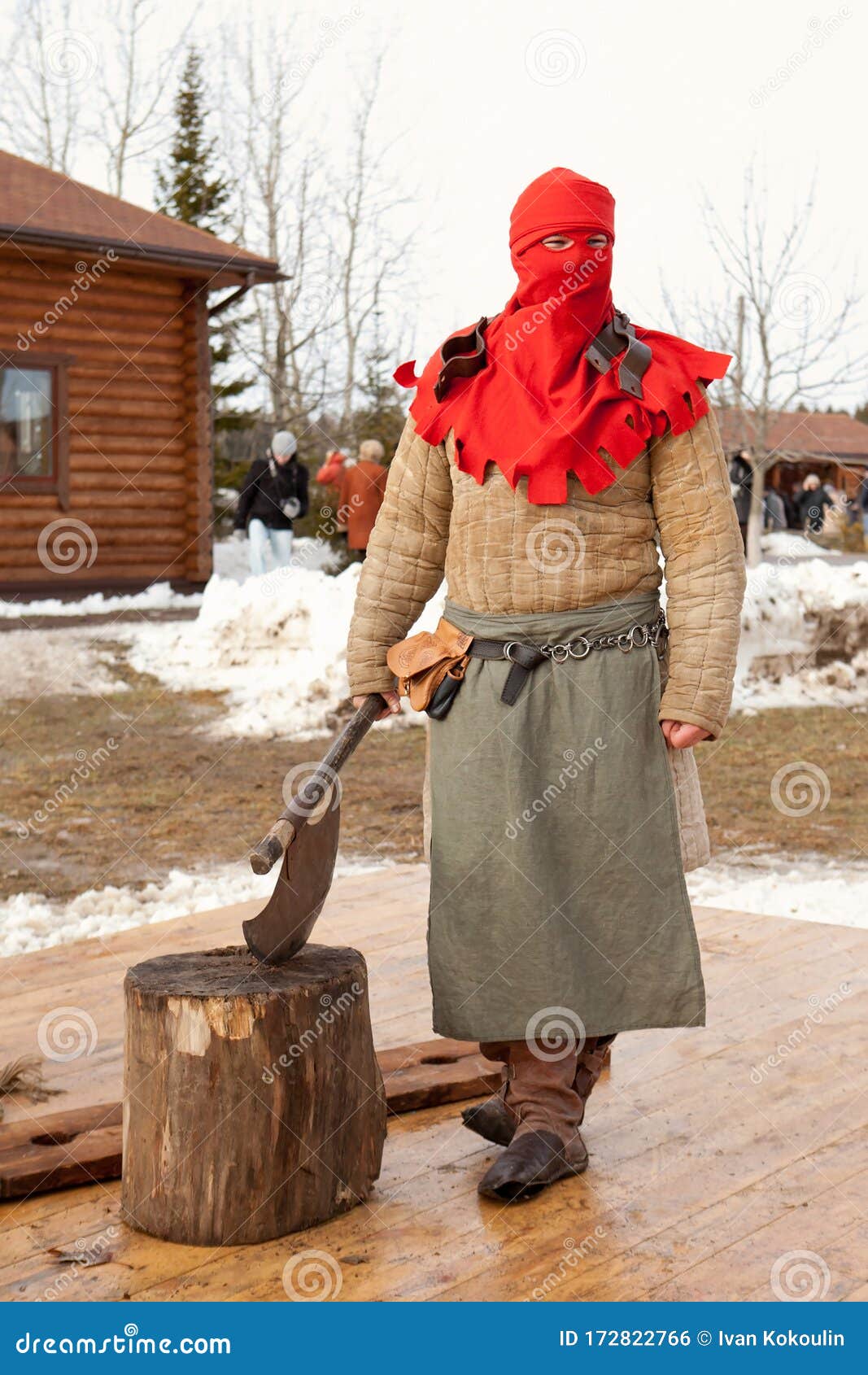 Medieval Age Executor with Red Hat and Axe Stock Photo - Image of ...