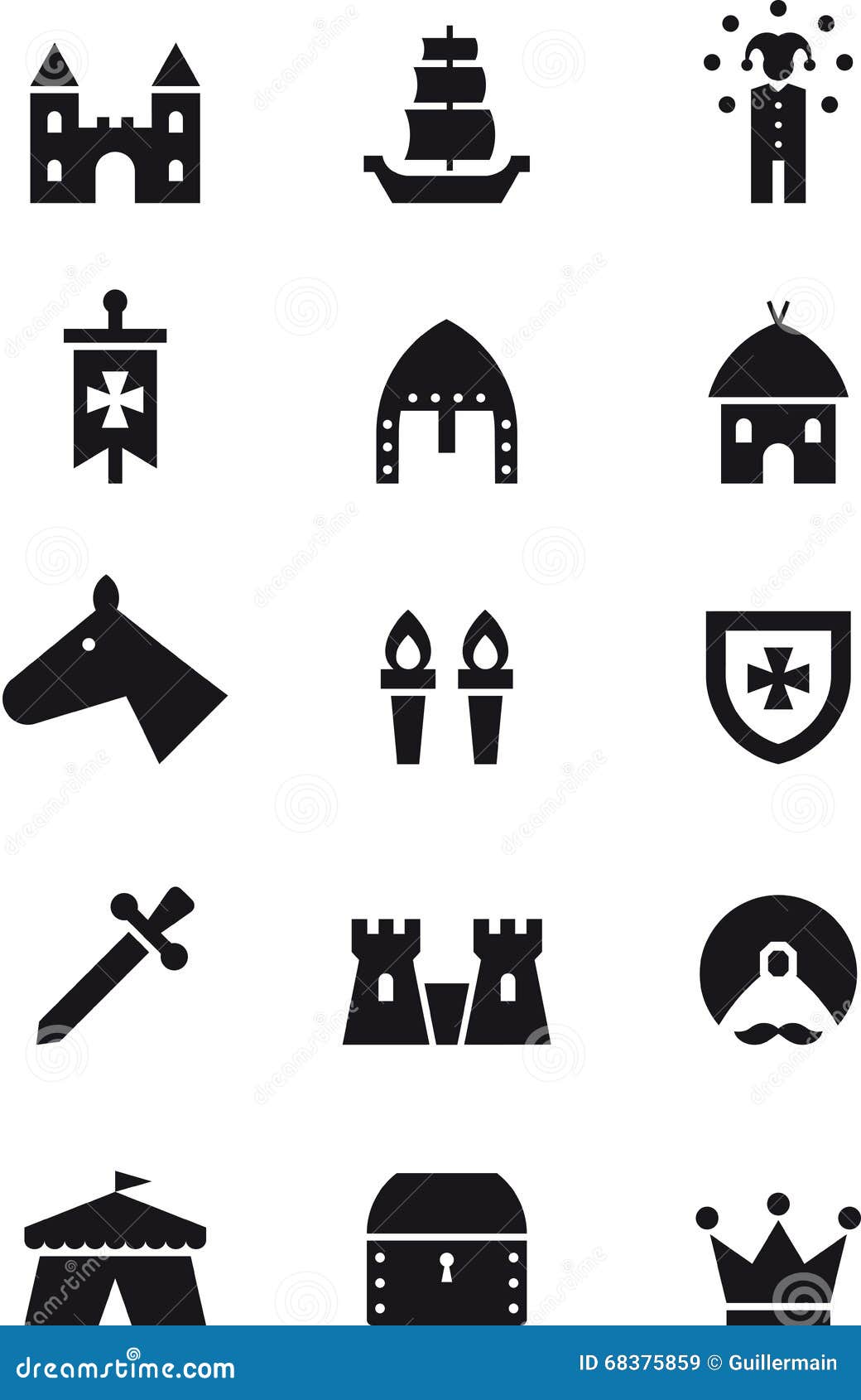 Medieval age icon set stock vector. Illustration of candle - 68375859