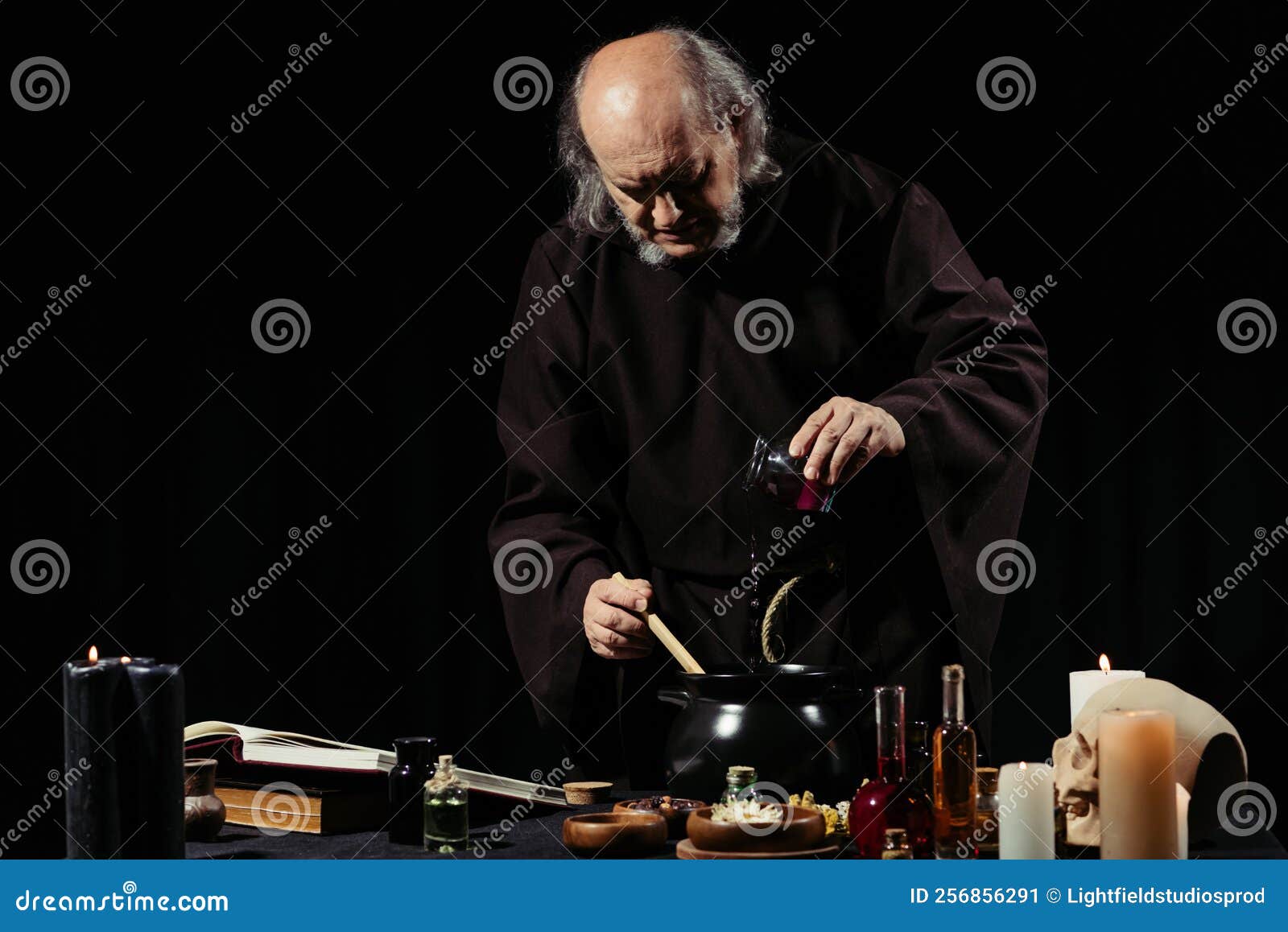 Medieval Alchemist Preparing Magic Potion while Stock Image - Image of ...