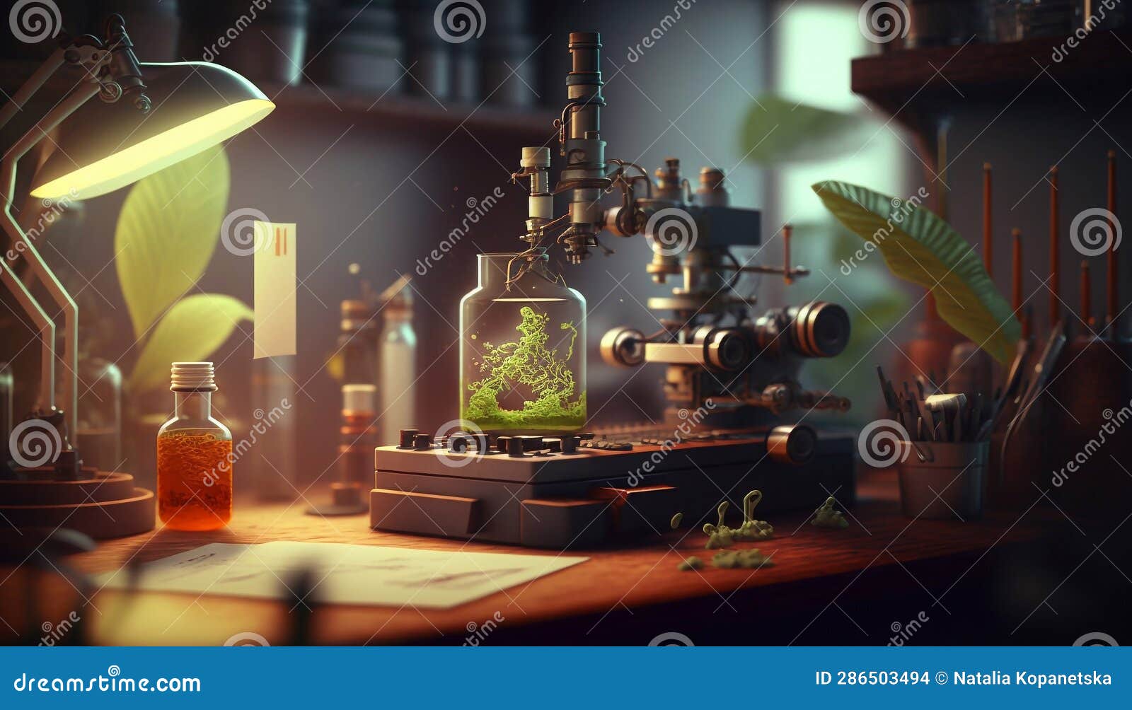 A Medieval Alchemist S Laboratory with Various Flasks with Substances ...