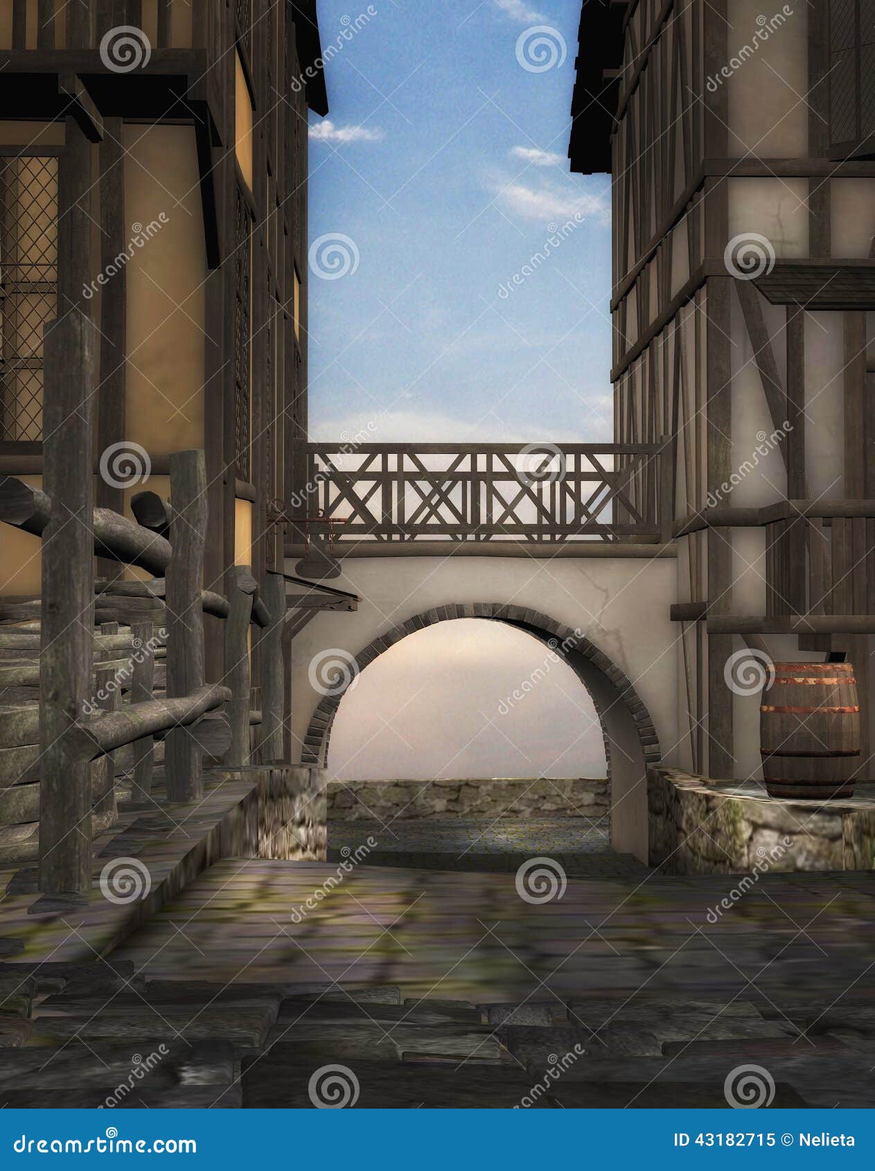 Medieval alley stock illustration. Illustration of intriguing - 43182715