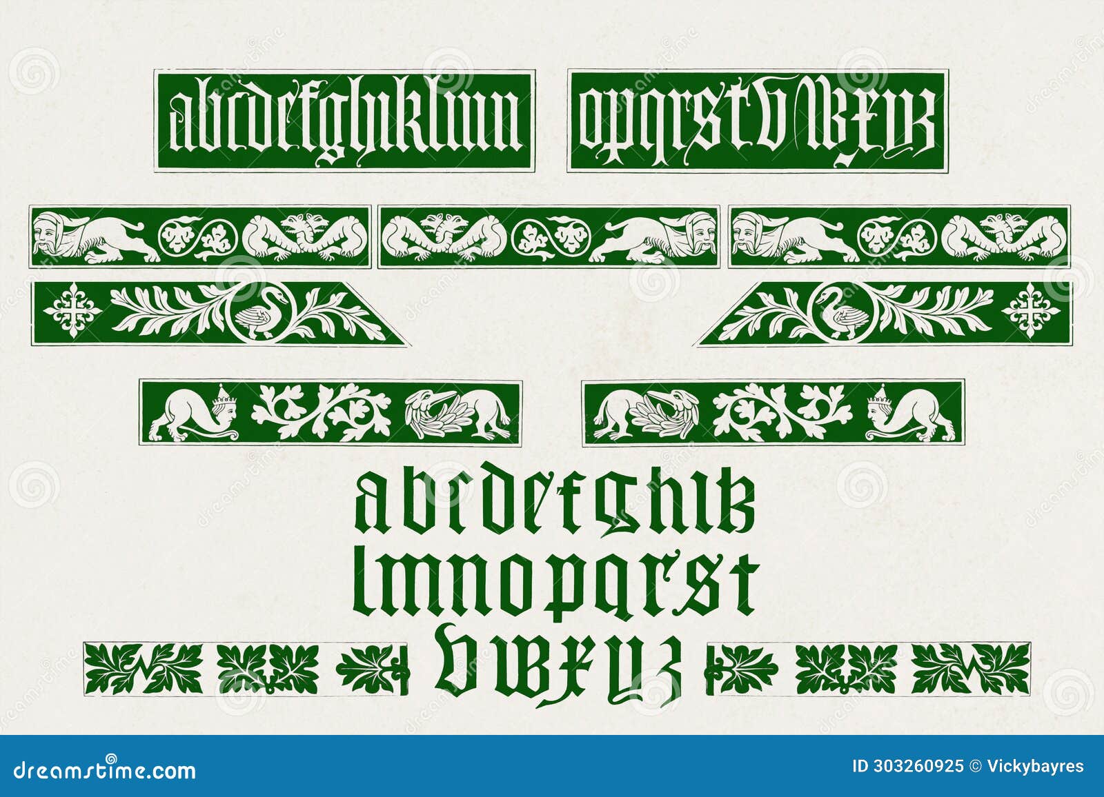 Medieval Alphabet. Decorative Initial Designs Stock Illustration ...