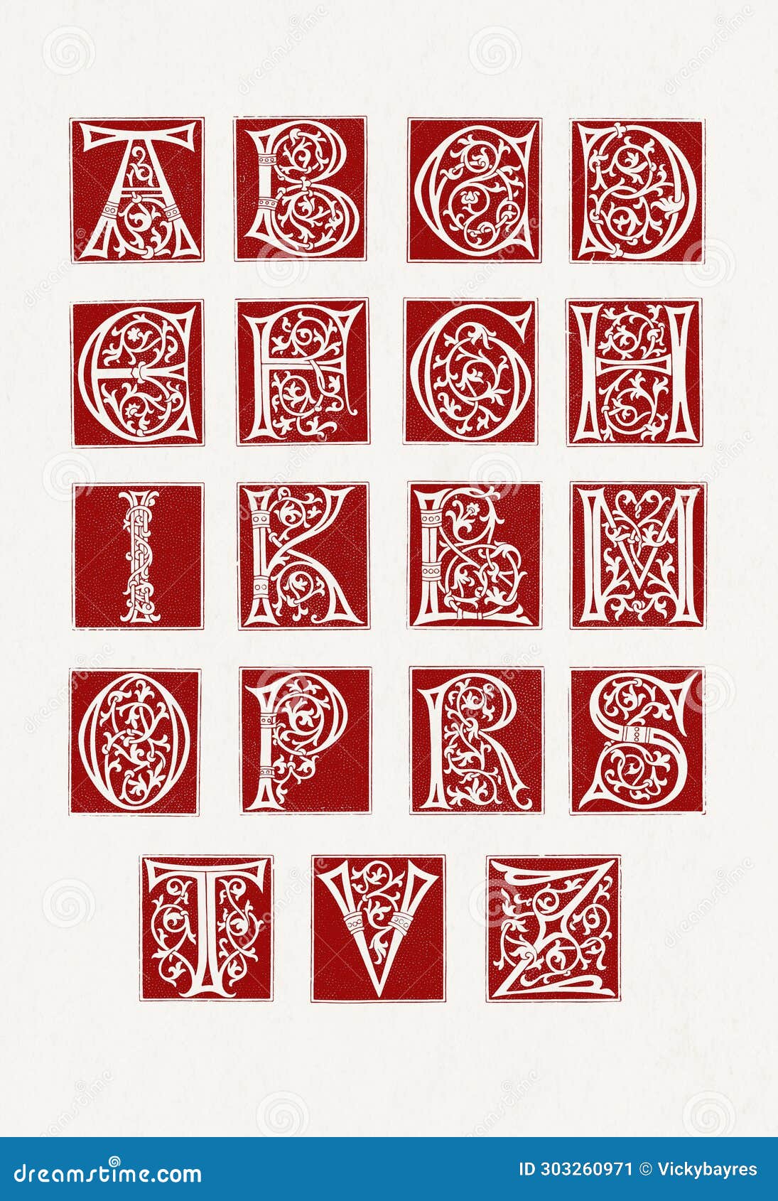 Medieval Alphabet. Decorative Initial Designs Stock Illustration ...