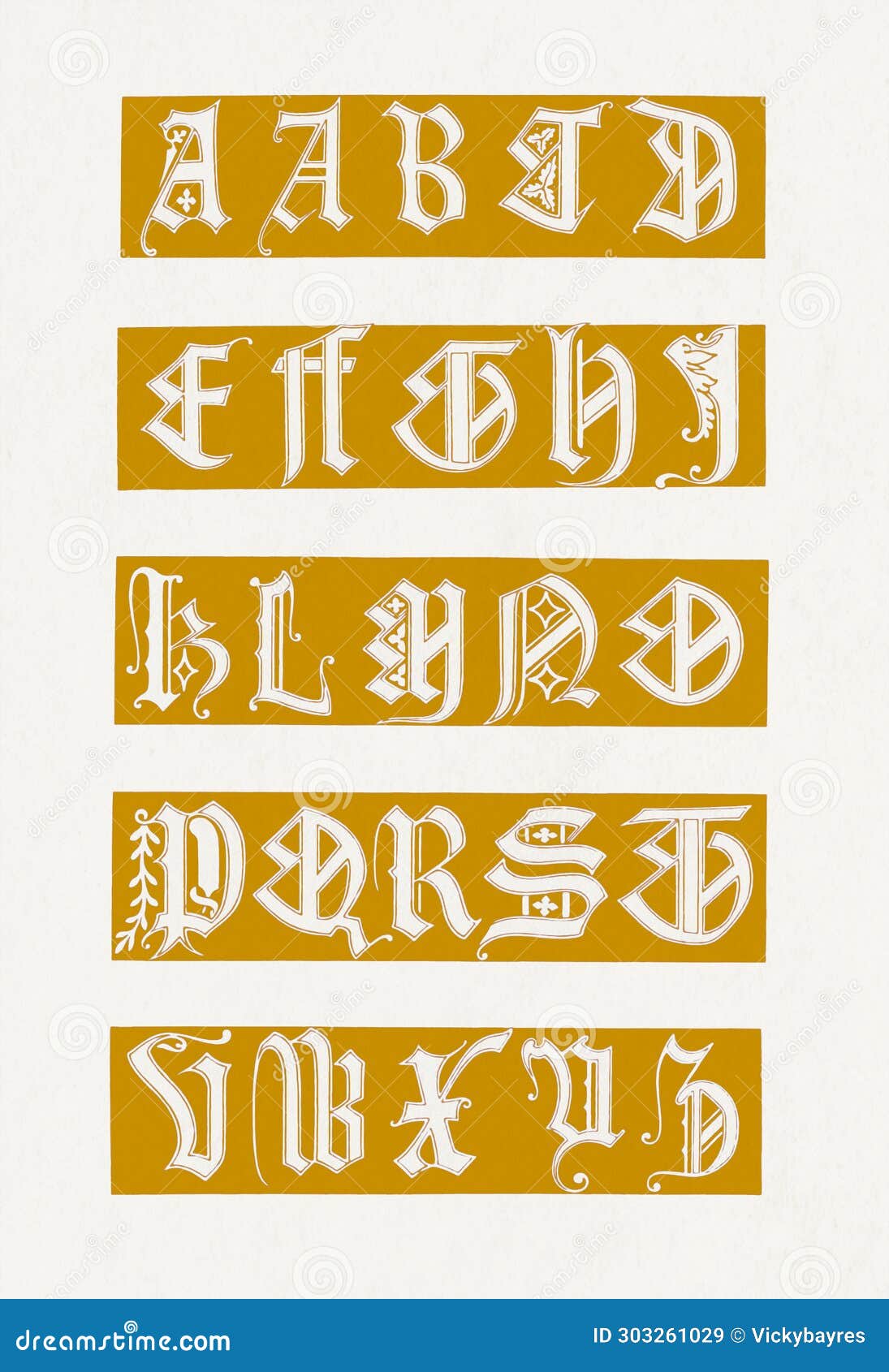 Medieval Alphabet. Decorative Initial Designs Stock Illustration ...