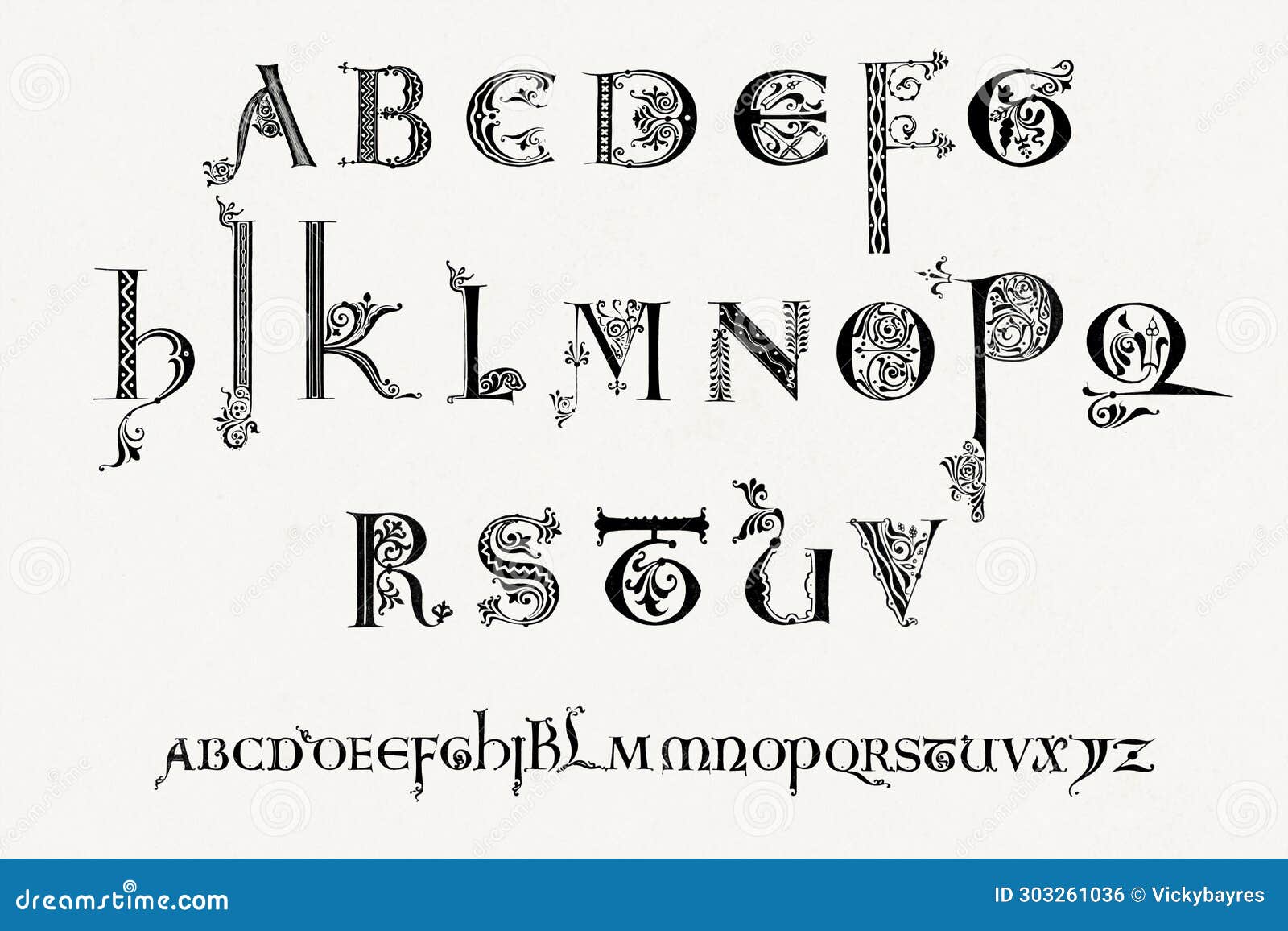 Medieval Alphabet. Decorative Initial Designs Stock Illustration ...