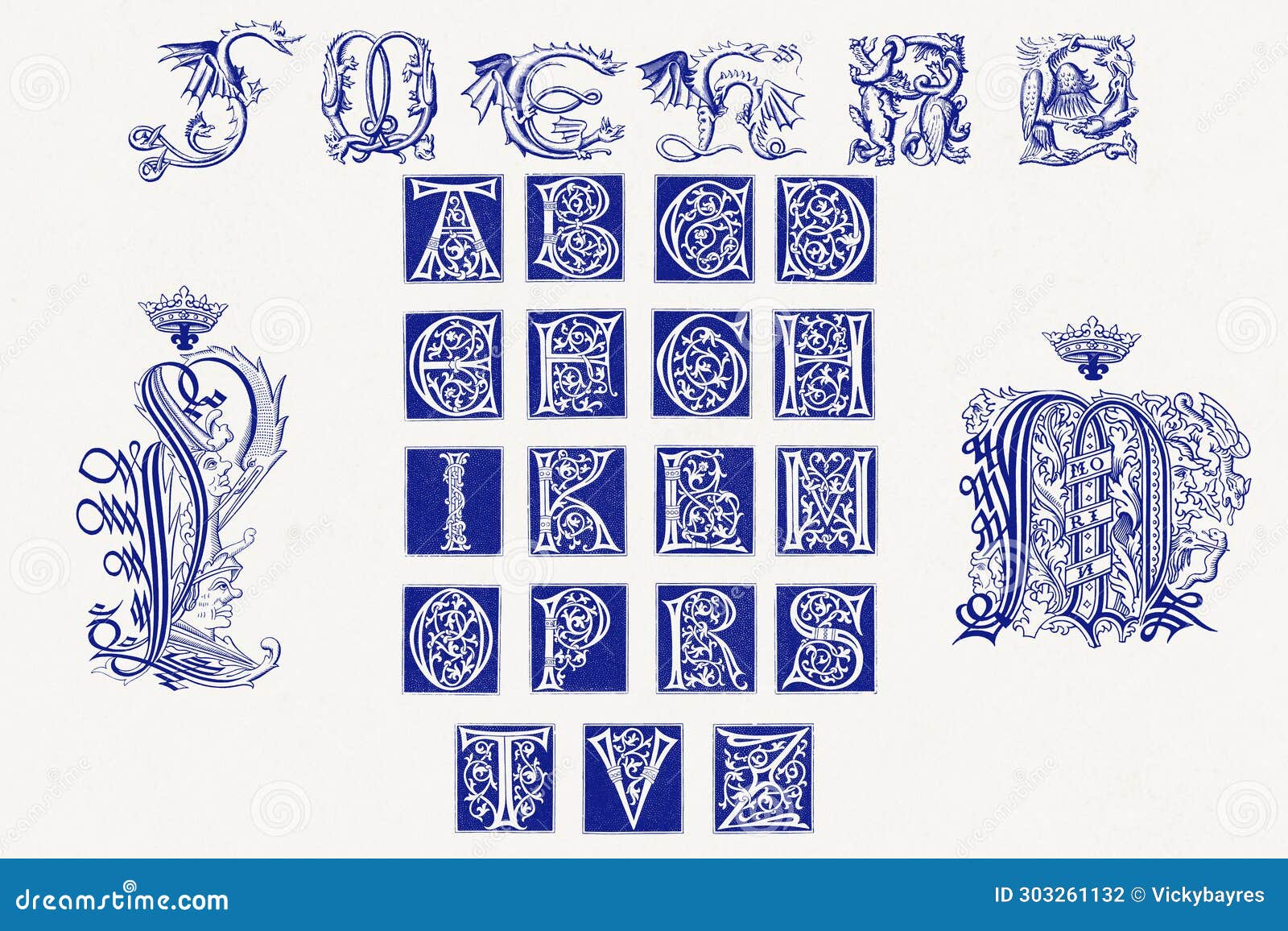 Medieval Alphabet. Decorative Initial Designs Stock Illustration ...
