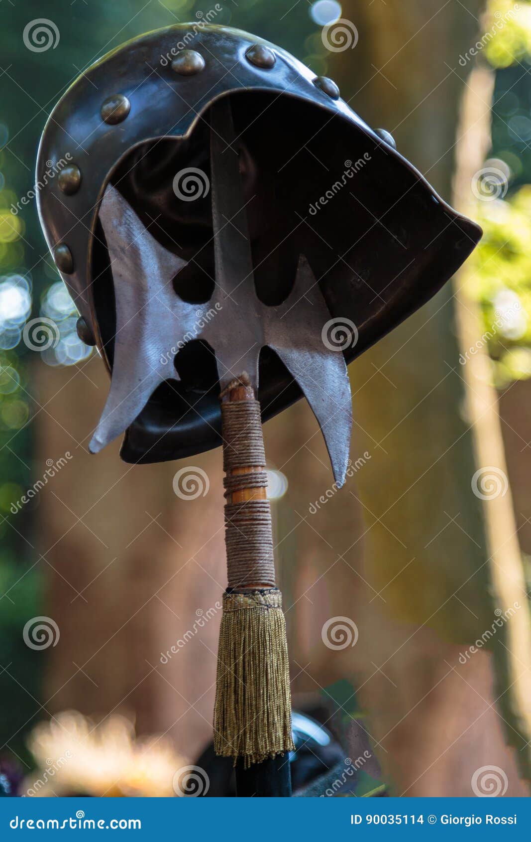 Medieval Ancient Halberd Weapon and Metallic Helmet Stock Photo - Image ...
