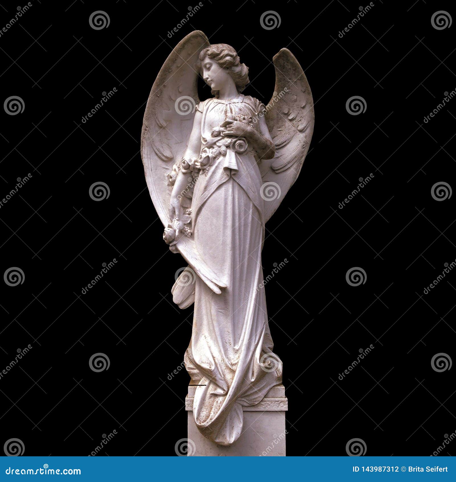 Medieval Angel Statue Isolated on Black Background Stock Photo - Image ...