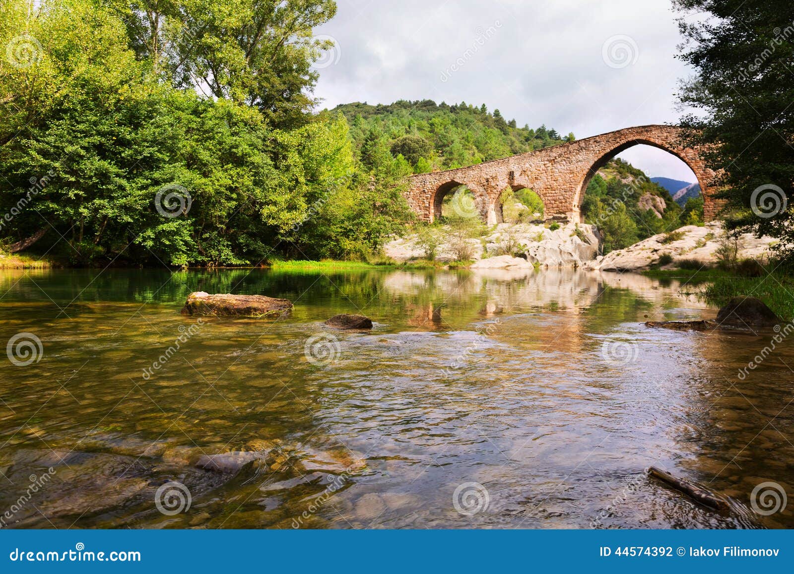 Medieval Arched Bridge Over Llobregat River in Pyrenees Stock Photo ...