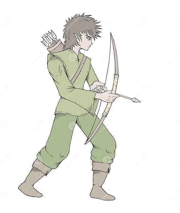 Medieval archer draw stock vector. Illustration of avenger - 318395178