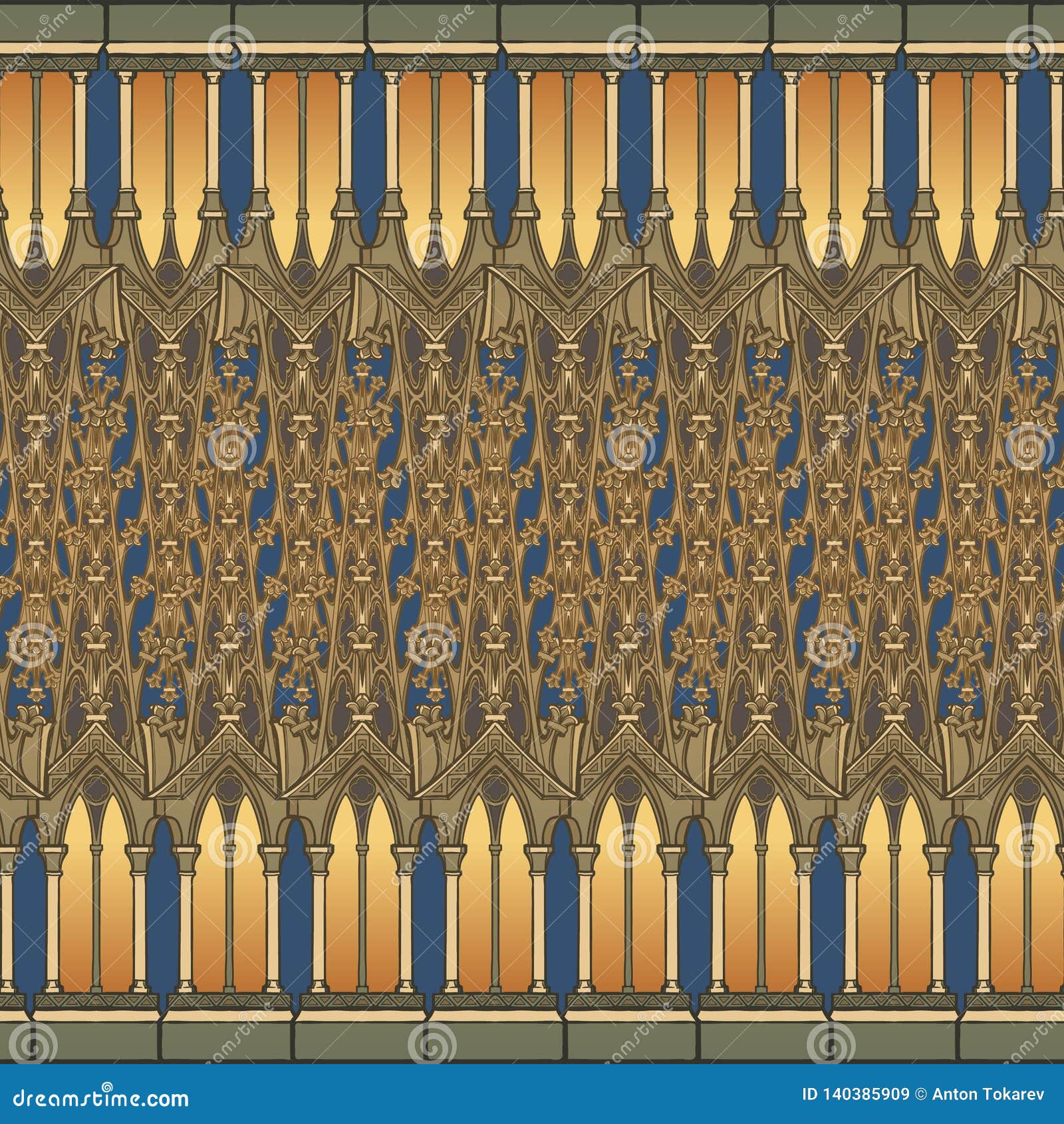Medieval Architectual Elements Seamless Pattern In A Style Of A ...