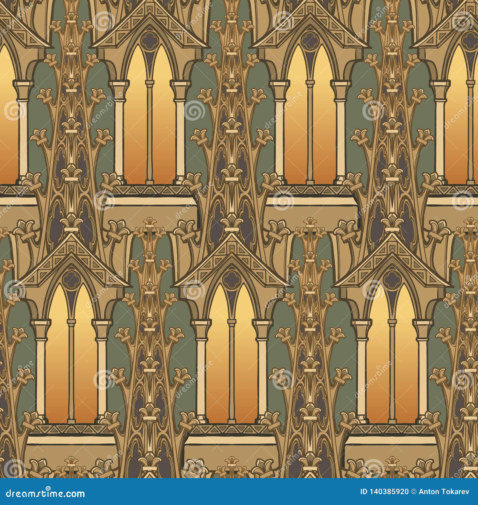 Medieval Architectual Elements Seamless Pattern in a Style of a ...
