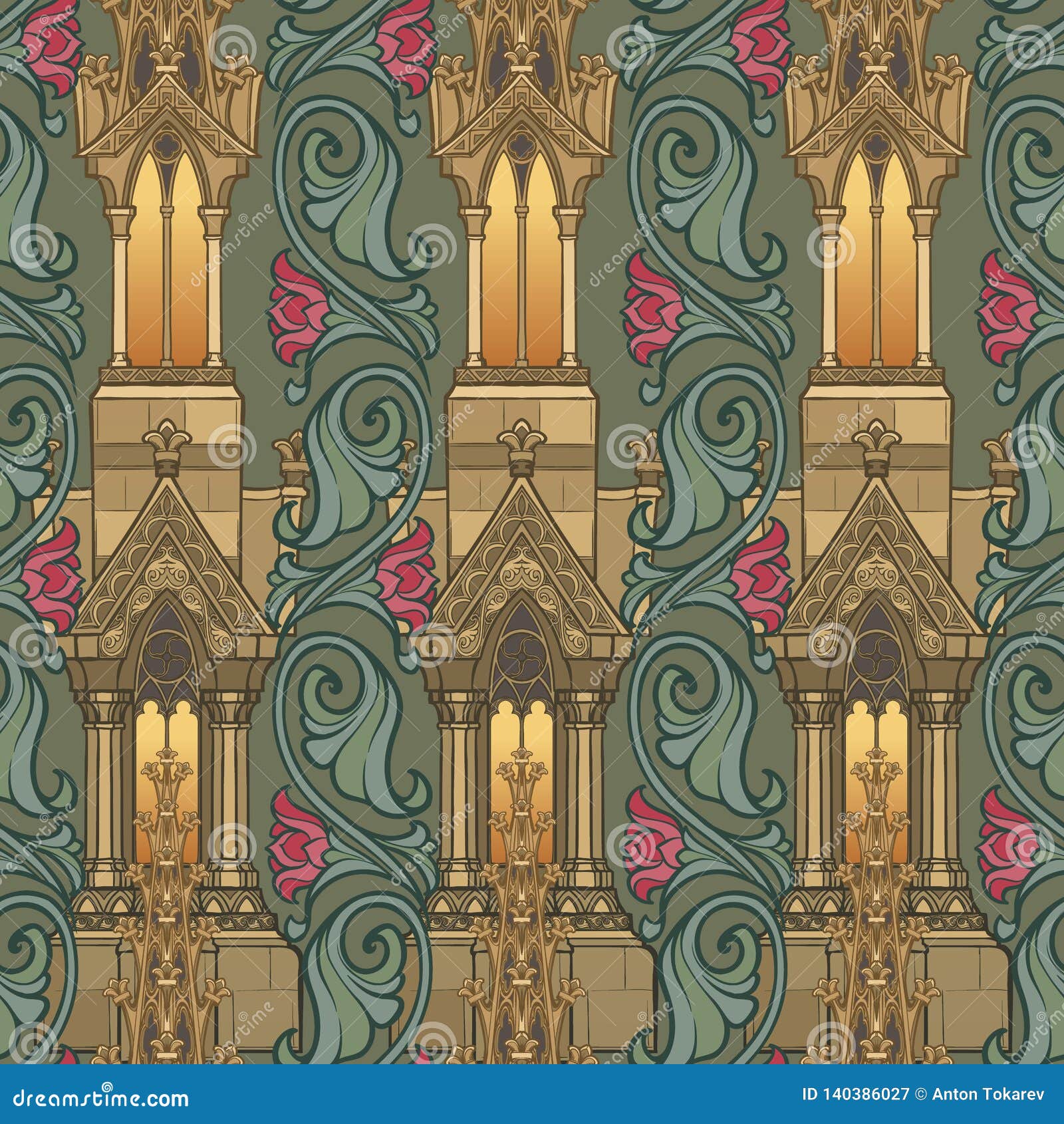 Medieval Architectual Elements Seamless Pattern in a Style of a ...