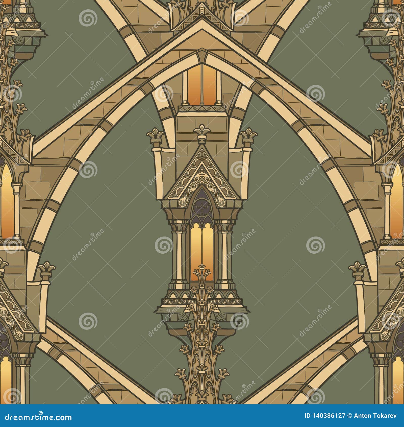 Medieval Architectual Elements Seamless Pattern In A Style Of A ...