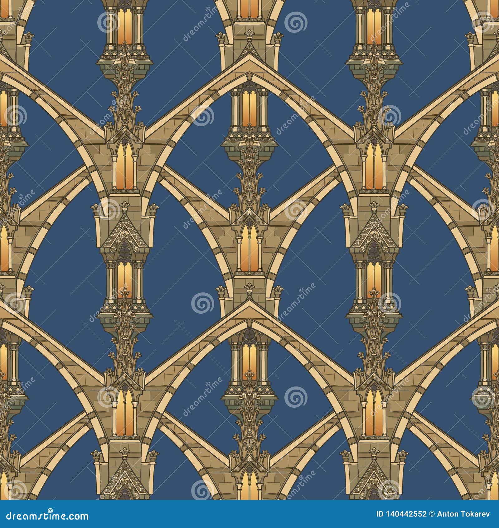 Medieval Architectual Elements Seamless Pattern in a Style of a ...
