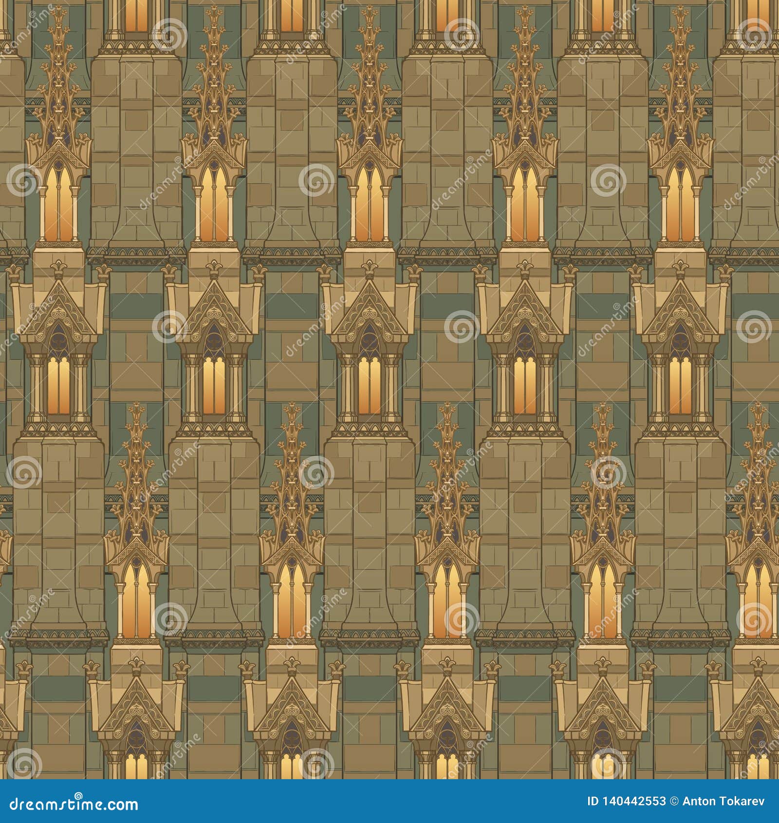 Medieval Architectual Elements Seamless Pattern In A Style Of A ...