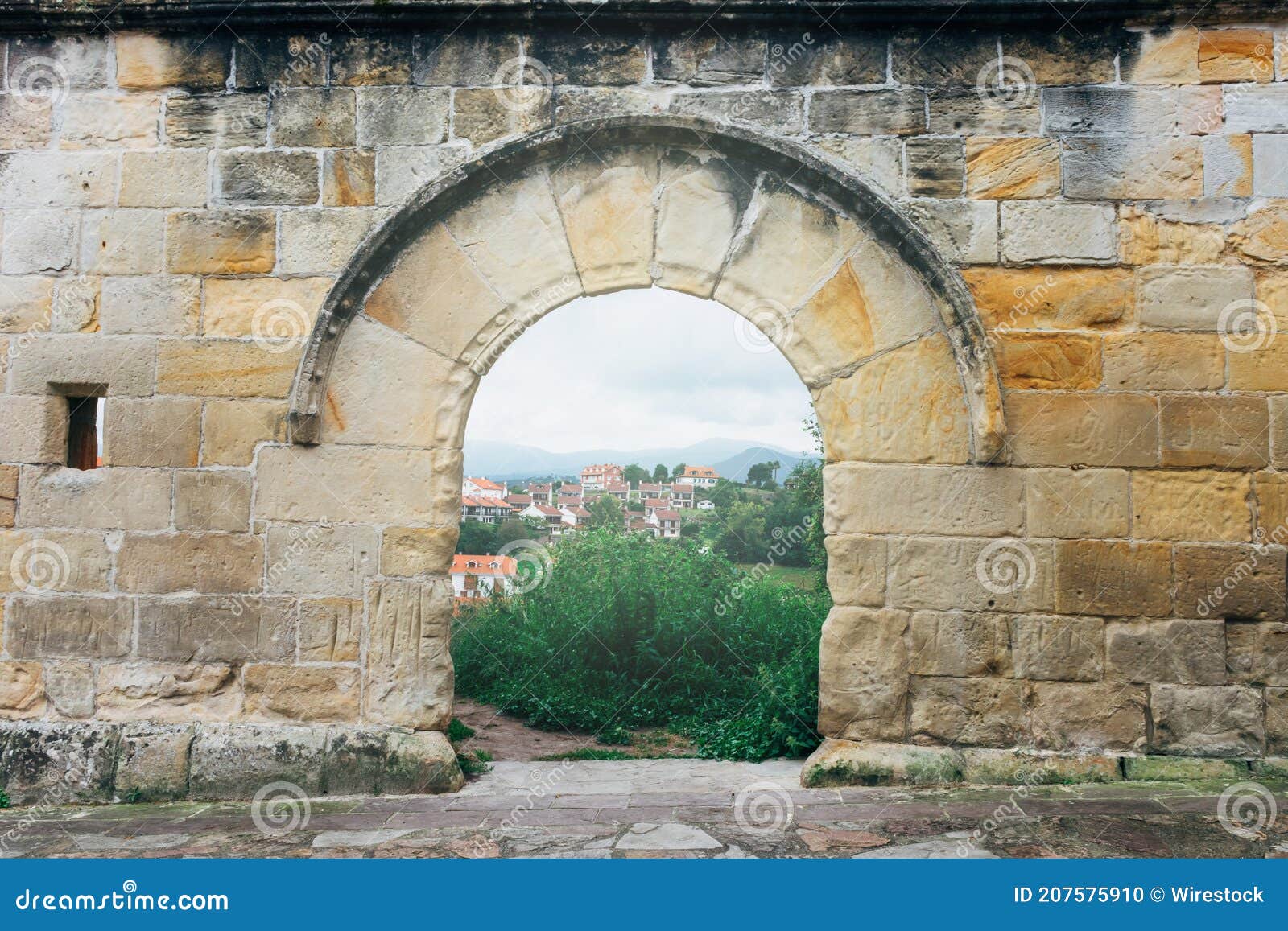 Medieval Archway in a Stone Brick Wall Stock Photo - Image of travel ...