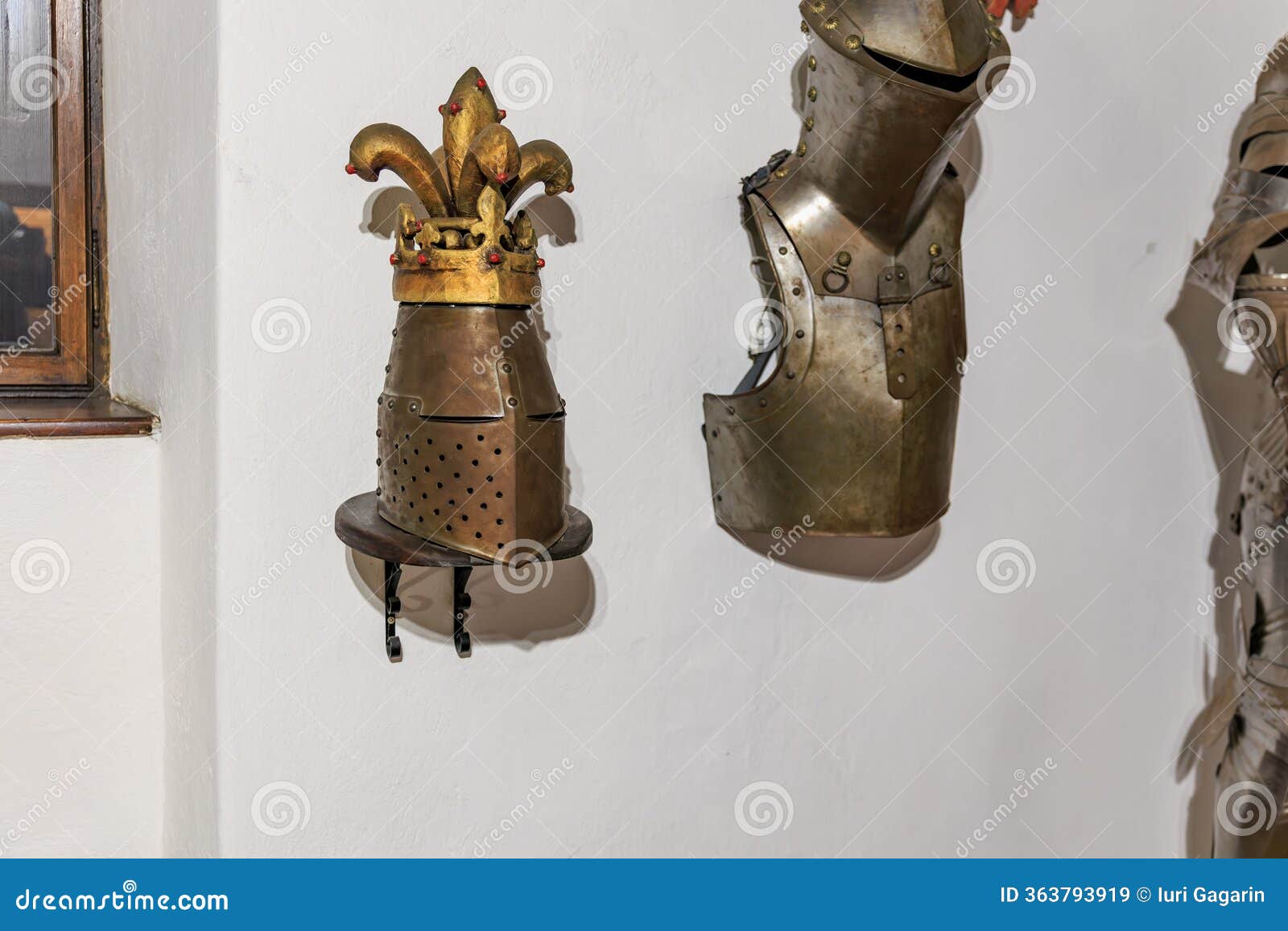 Medieval Armor, Detail Of An Ancient Armor. Steel Gloves On Wooden ...
