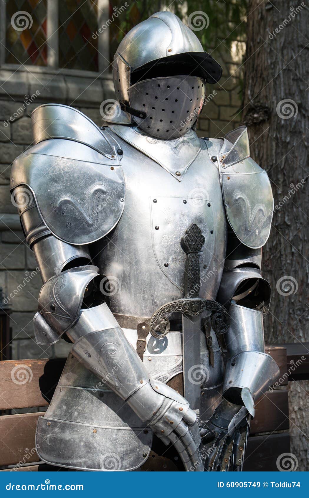 Medieval Armor in Front of a Castle. Stock Image - Image of metallic ...