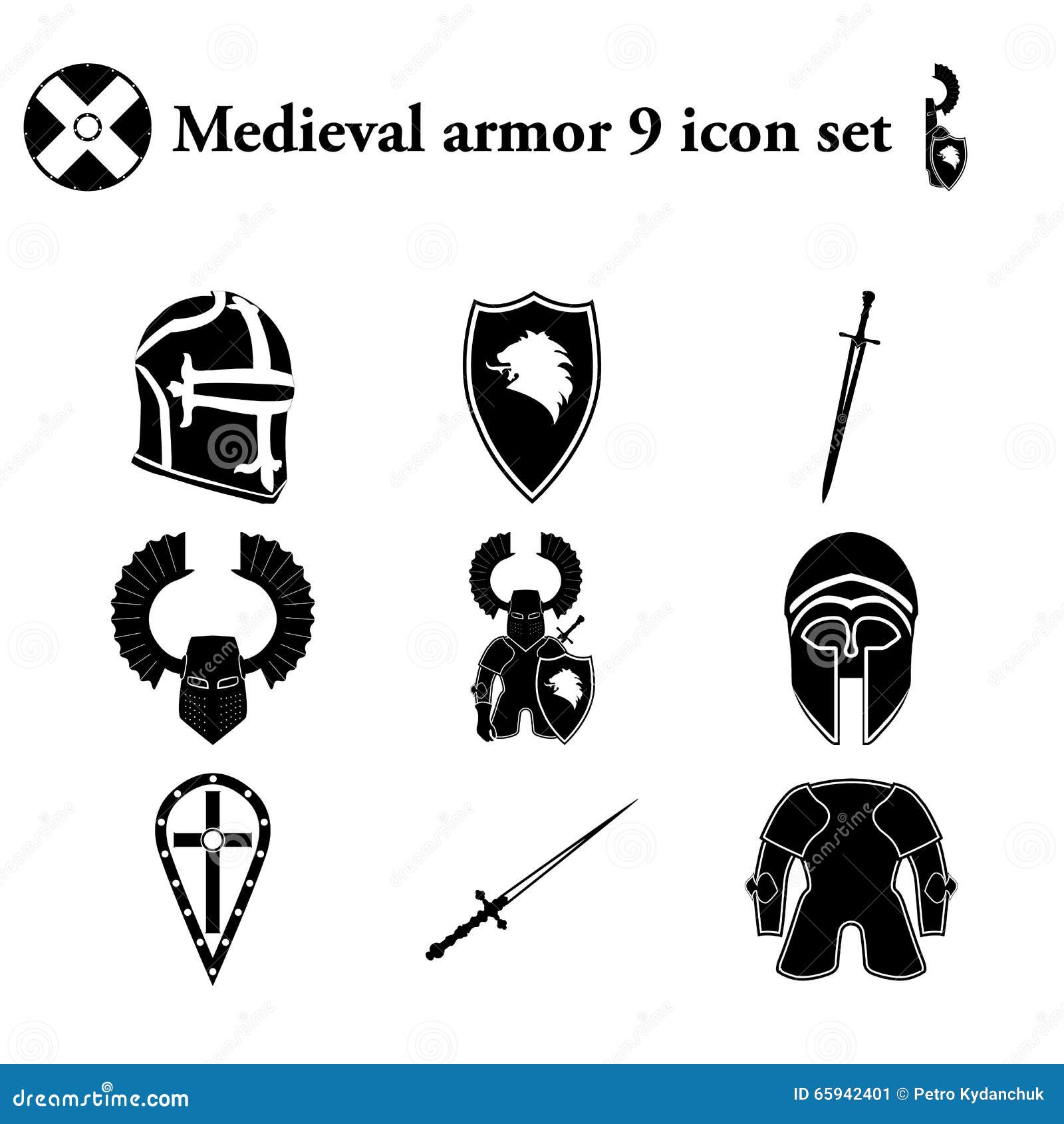 Medieval armor 9 icons set stock vector. Image of fantasy - 65942401