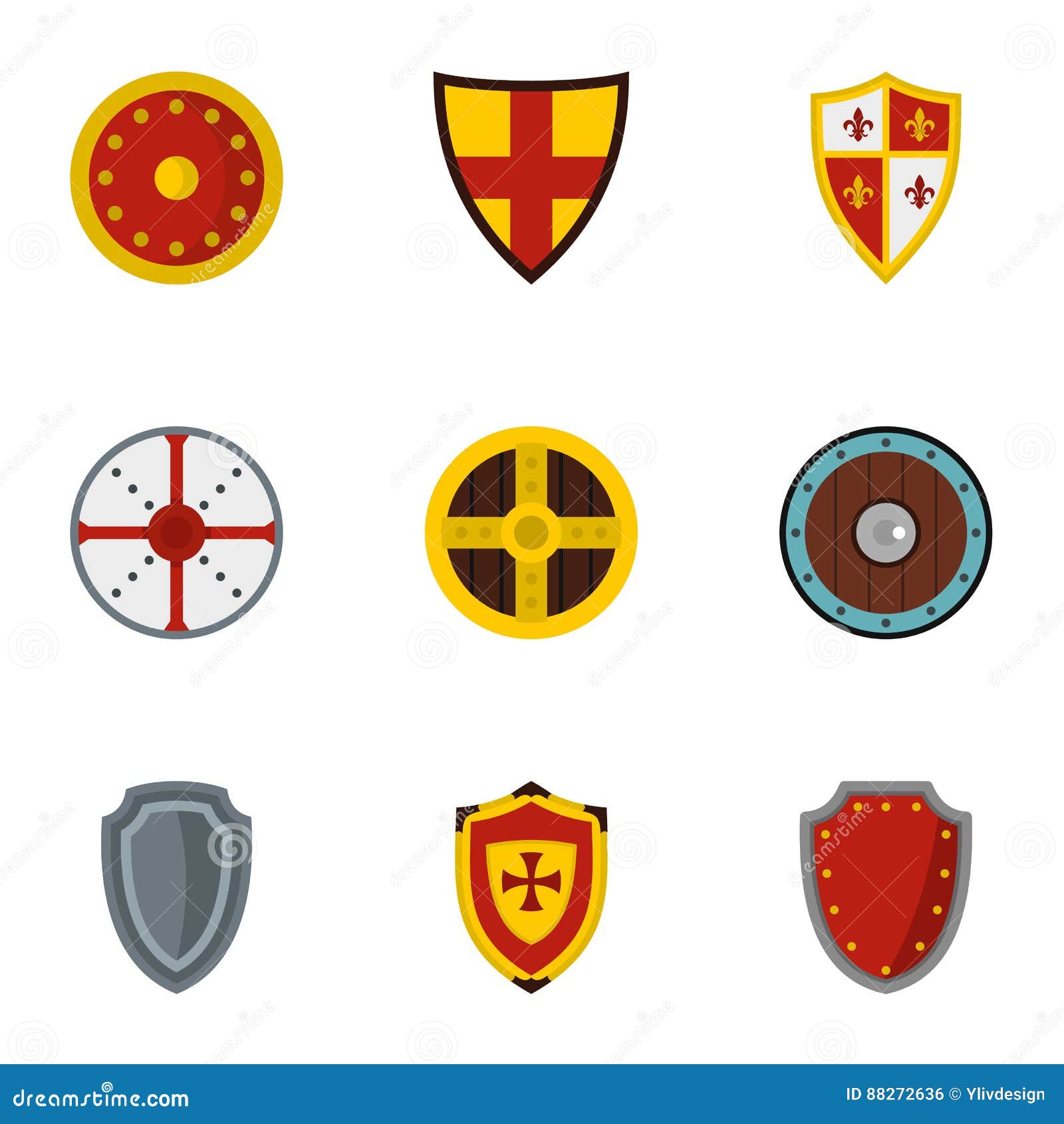 Medieval Armour Icons Set, Flat Style Stock Vector - Illustration of ...