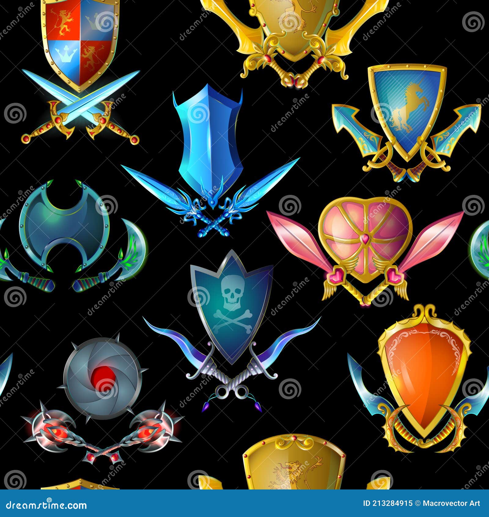 Medieval Arms Seamless Pattern Stock Vector - Illustration of armor ...