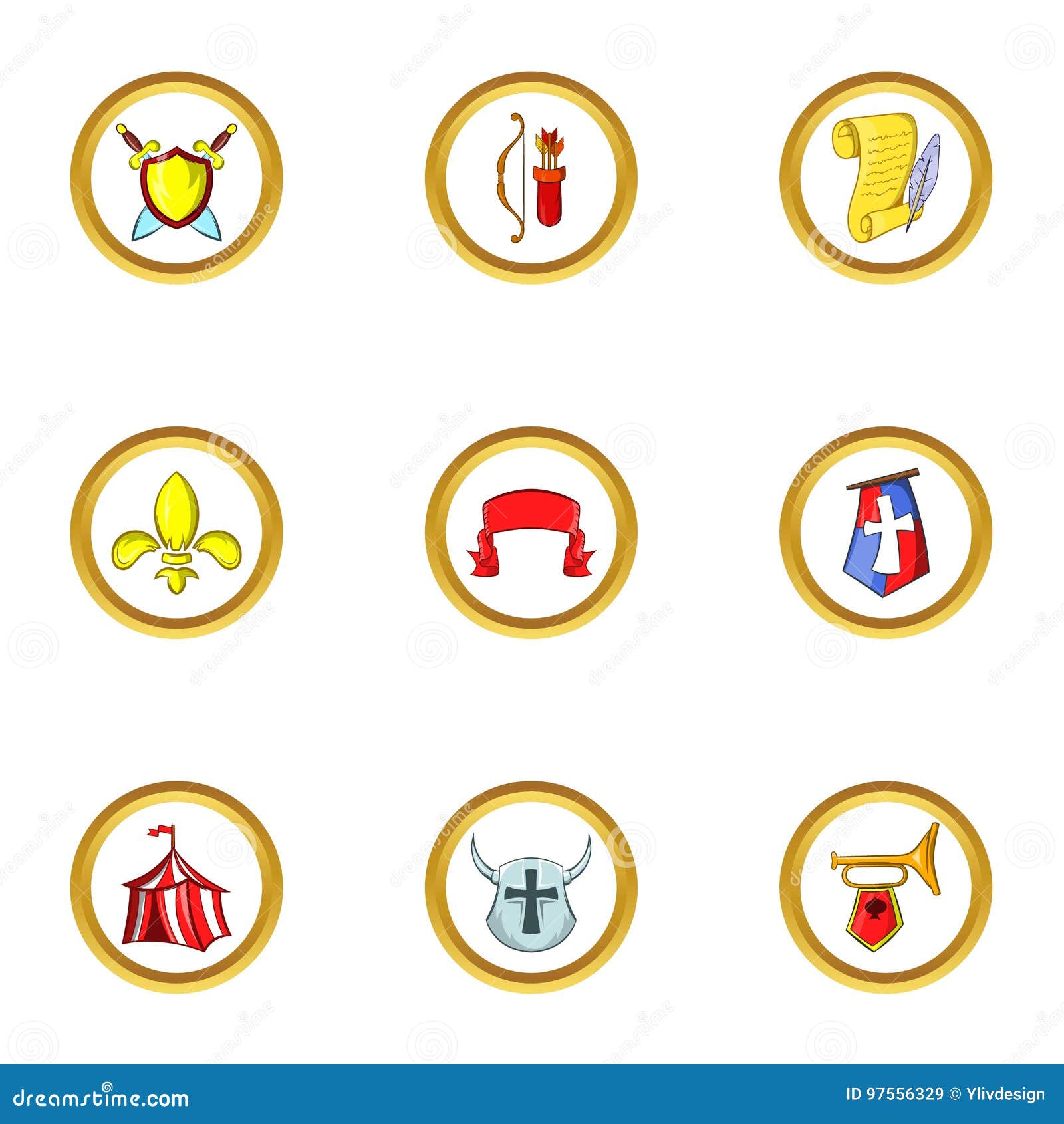 Medieval Army Icon Set, Cartoon Style Stock Vector - Illustration of ...