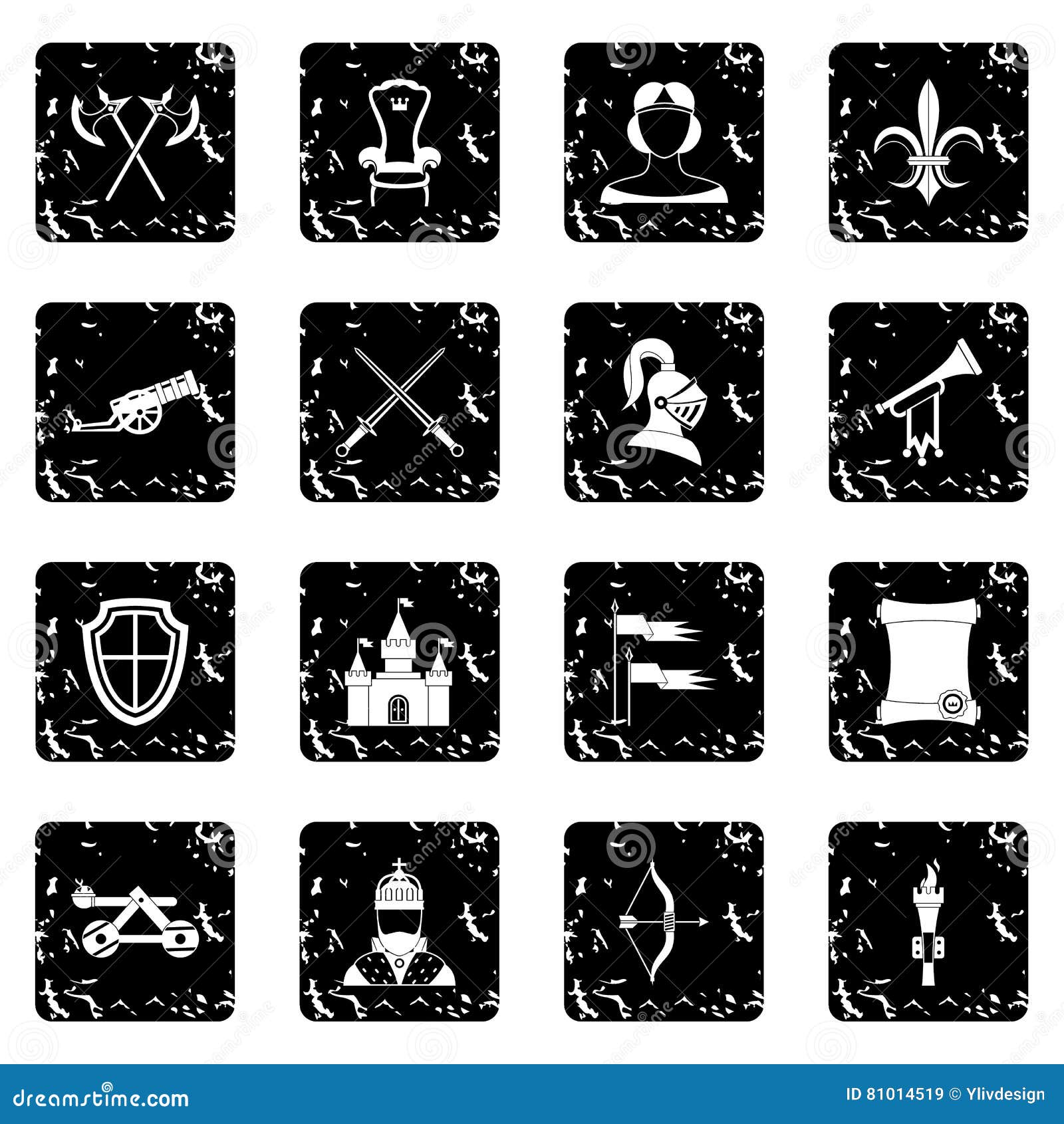 Medieval Army Icons Set, Grunge Style Stock Vector - Illustration of ...
