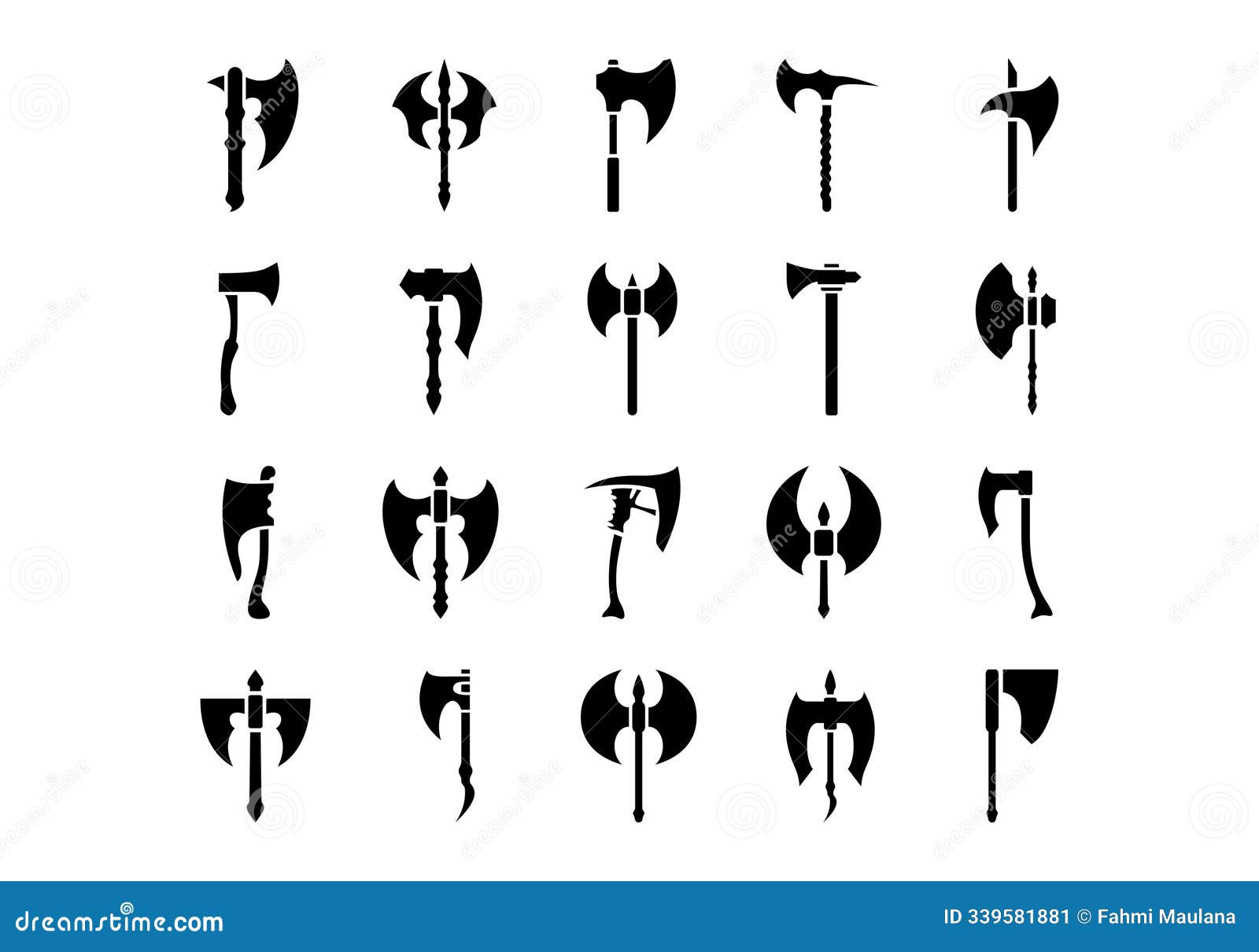 Medieval Axe Silhouette Element Set Stock Vector - Illustration of flat ...