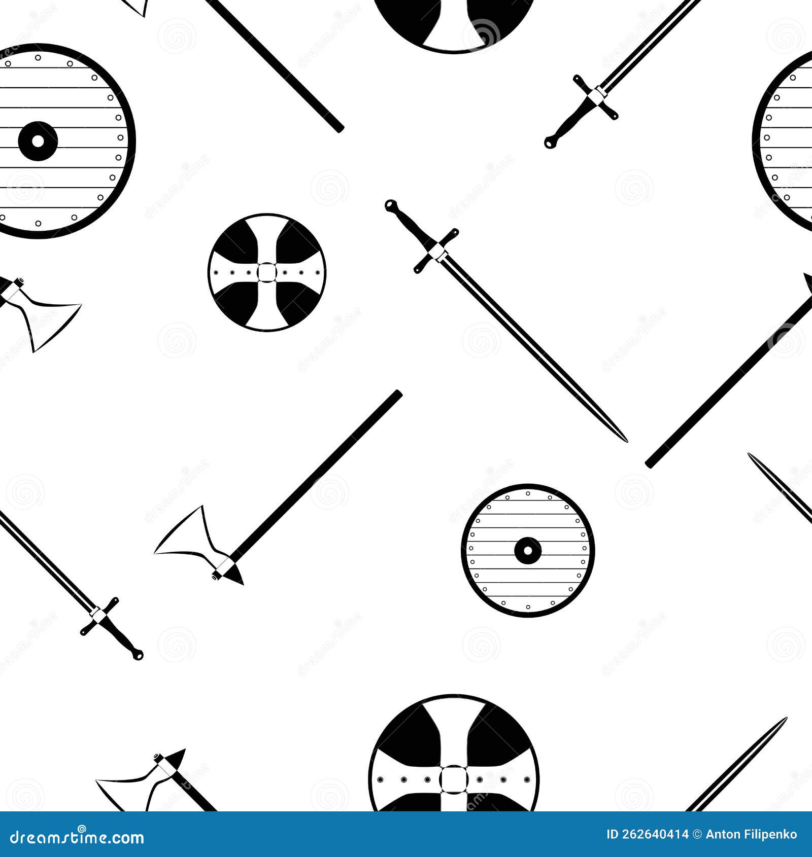 Medieval Axe, Sword and Shield. Seamless Pattern. Weapon Texture Stock ...
