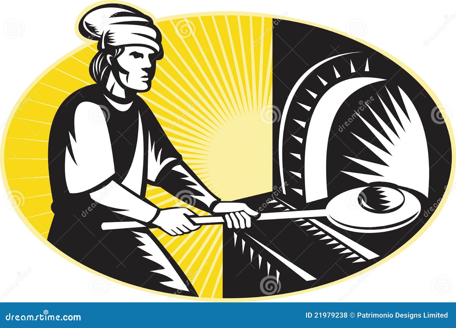 Medieval Baker Kneading Bread Dough Oval Drawing Vector Illustration ...
