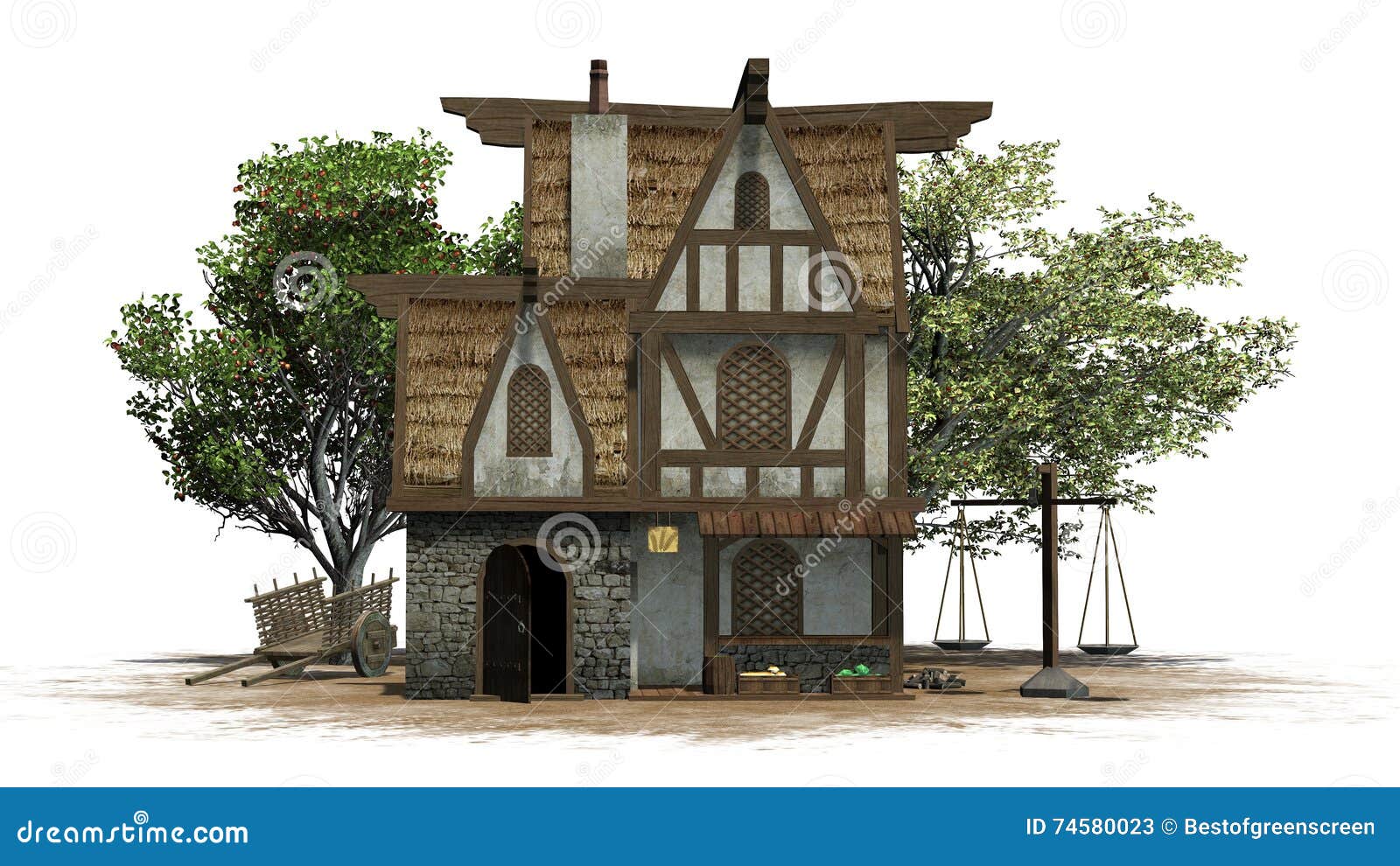 Medieval Bakery Building - Pencil Drawing On White Background Royalty ...