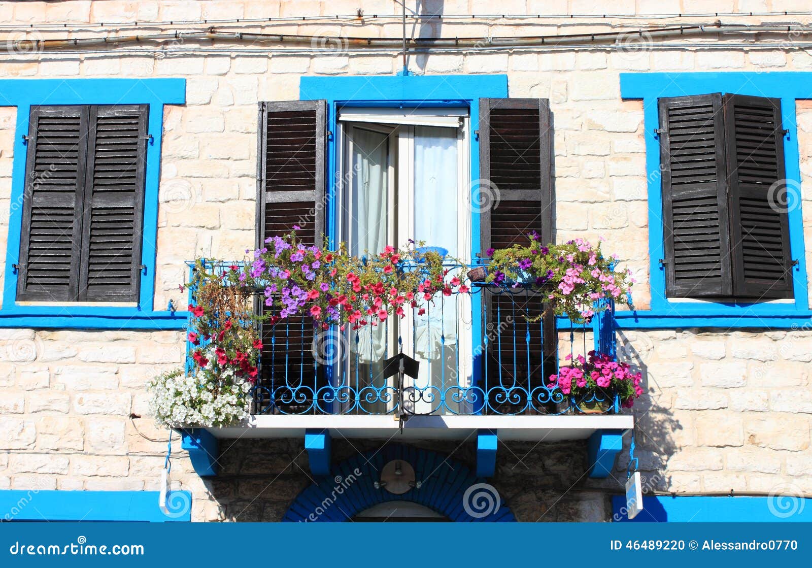 Medieval balcony stock photo. Image of daisies, wall - 46489220