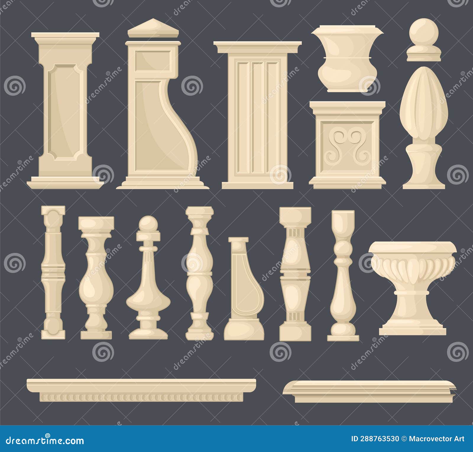 Medieval Balusters Column Set Stock Vector - Illustration of shape ...