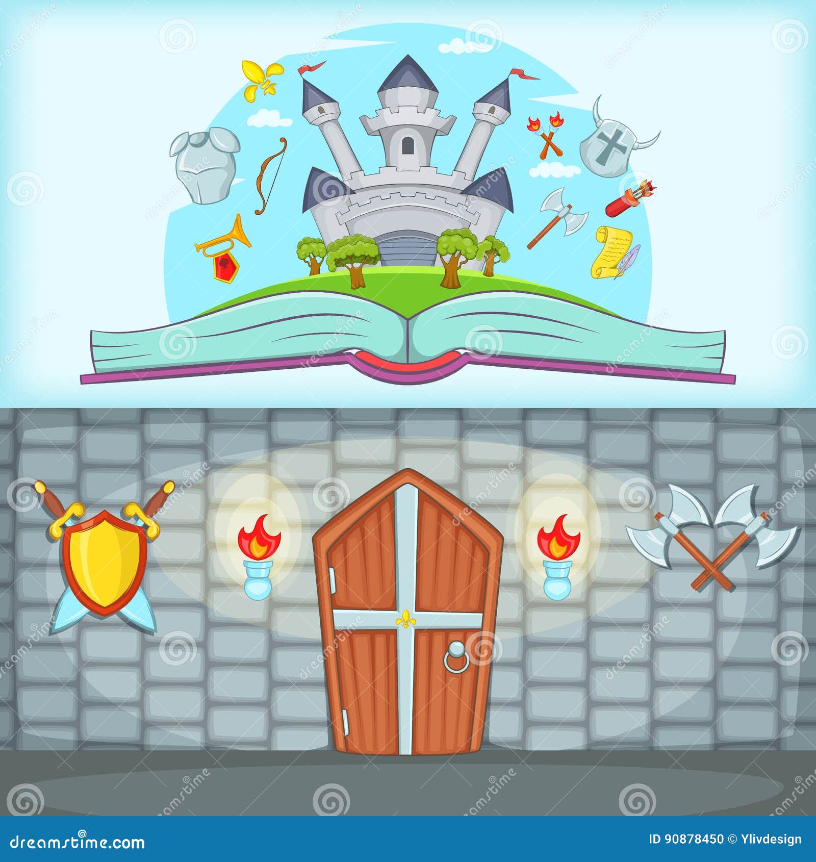 Medieval Banner Set Horizontal, Cartoon Style Stock Vector ...