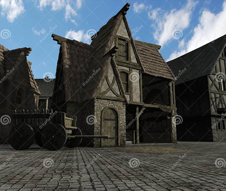 Medieval Barn stock illustration. Illustration of cobbles - 6087254