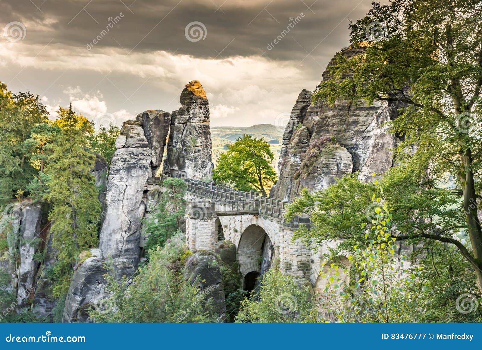 Medieval Bastei Bridge in Saxony Stock Image - Image of landmark ...