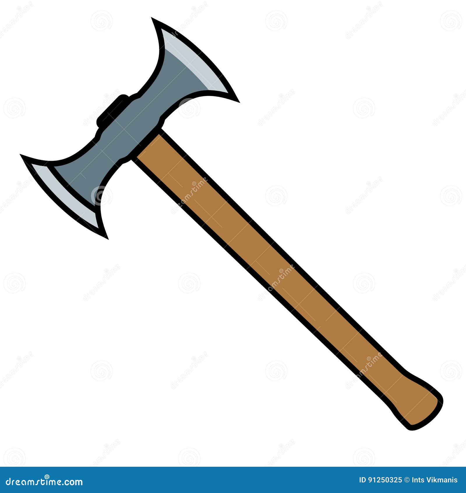 Medieval Battle Axe Standing With Wooden Handle Vector Illustration ...