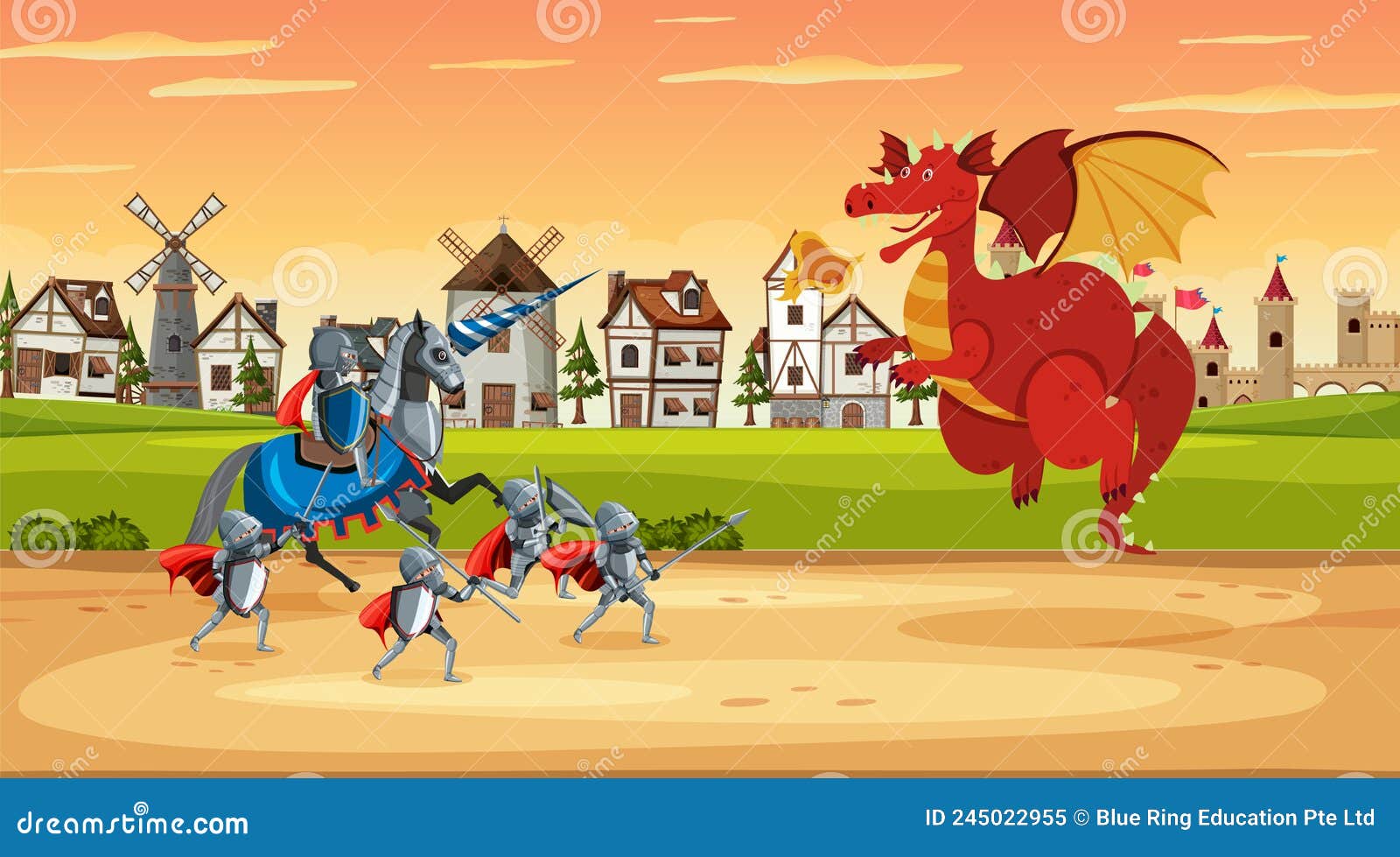 Medieval Battle Scene in Cartoon Style Stock Vector - Illustration of ...