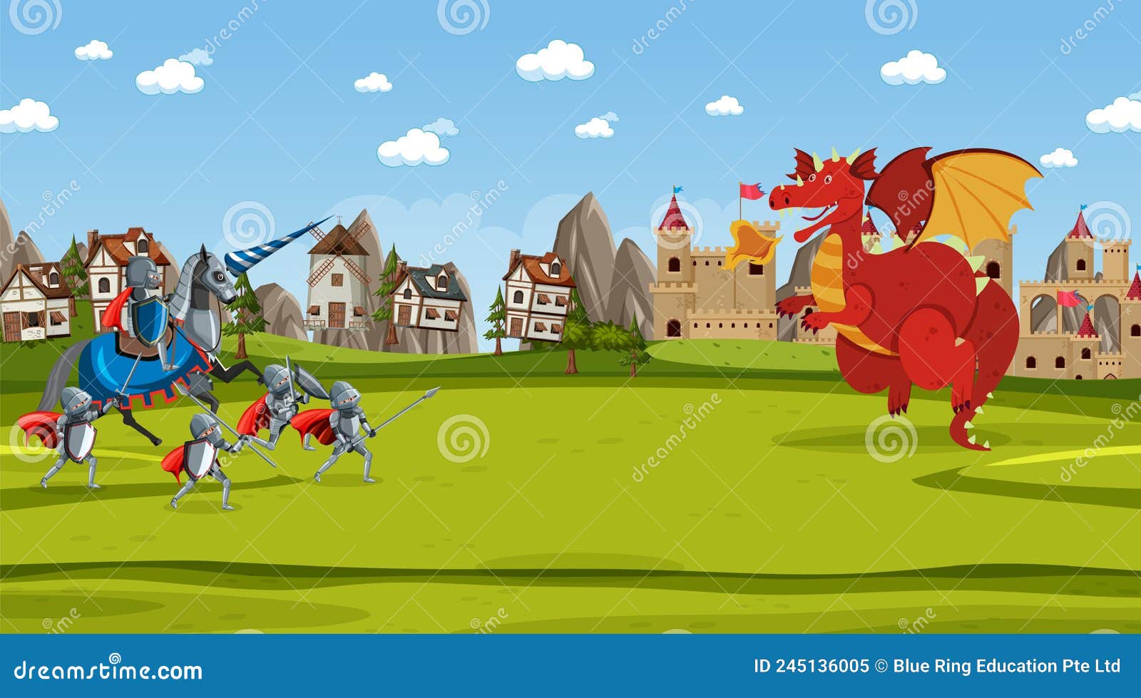 Medieval Battle Scene in Cartoon Style Stock Vector - Illustration of ...