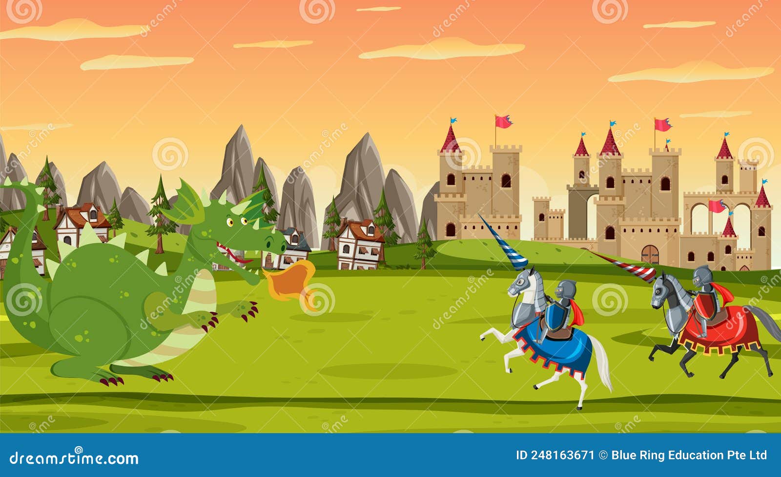 Medieval Battle Scene in Cartoon Style Stock Vector - Illustration of ...