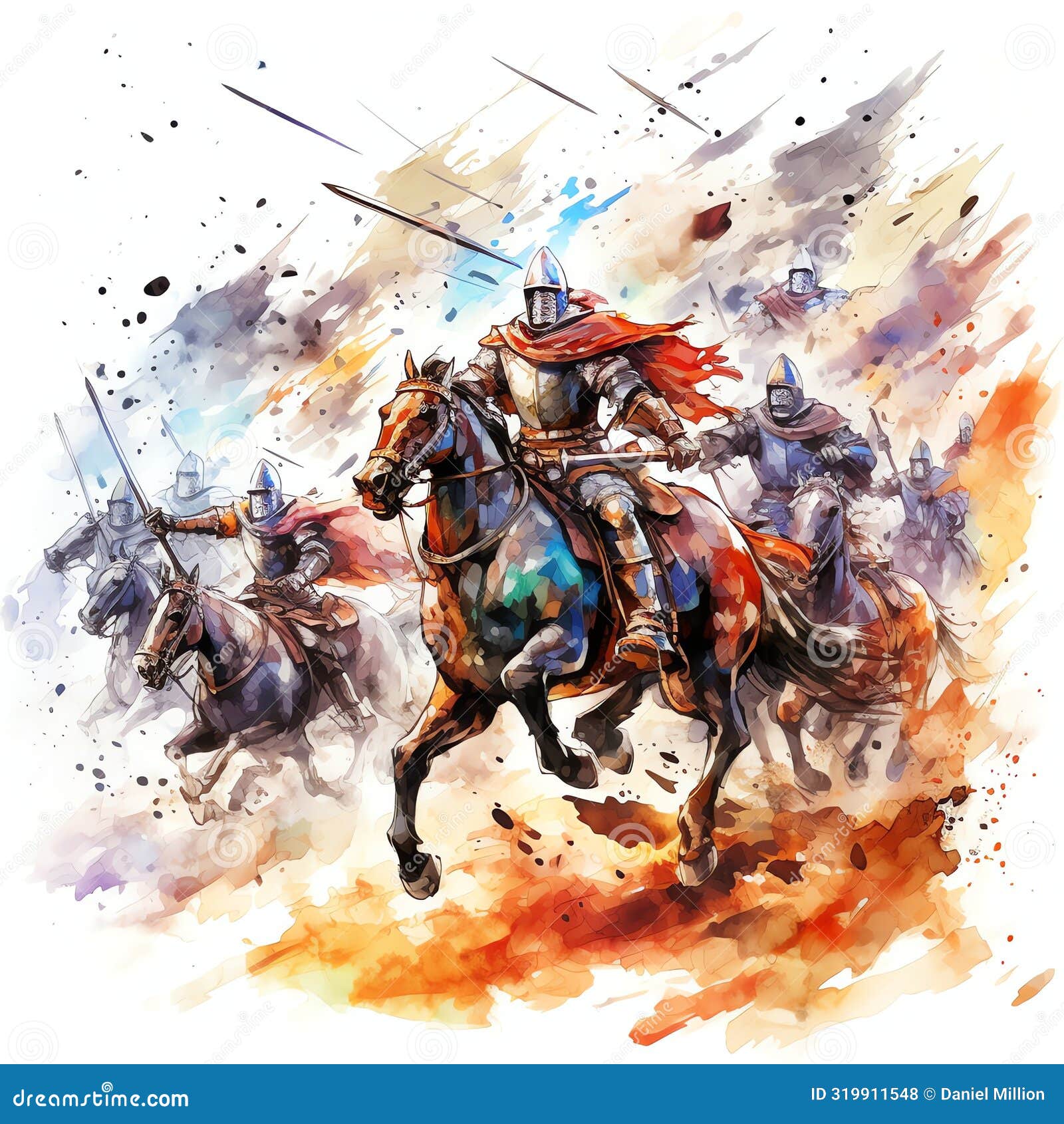 Medieval Battlefield Landscape. Isolated Silhouette Of Warrior Grave ...